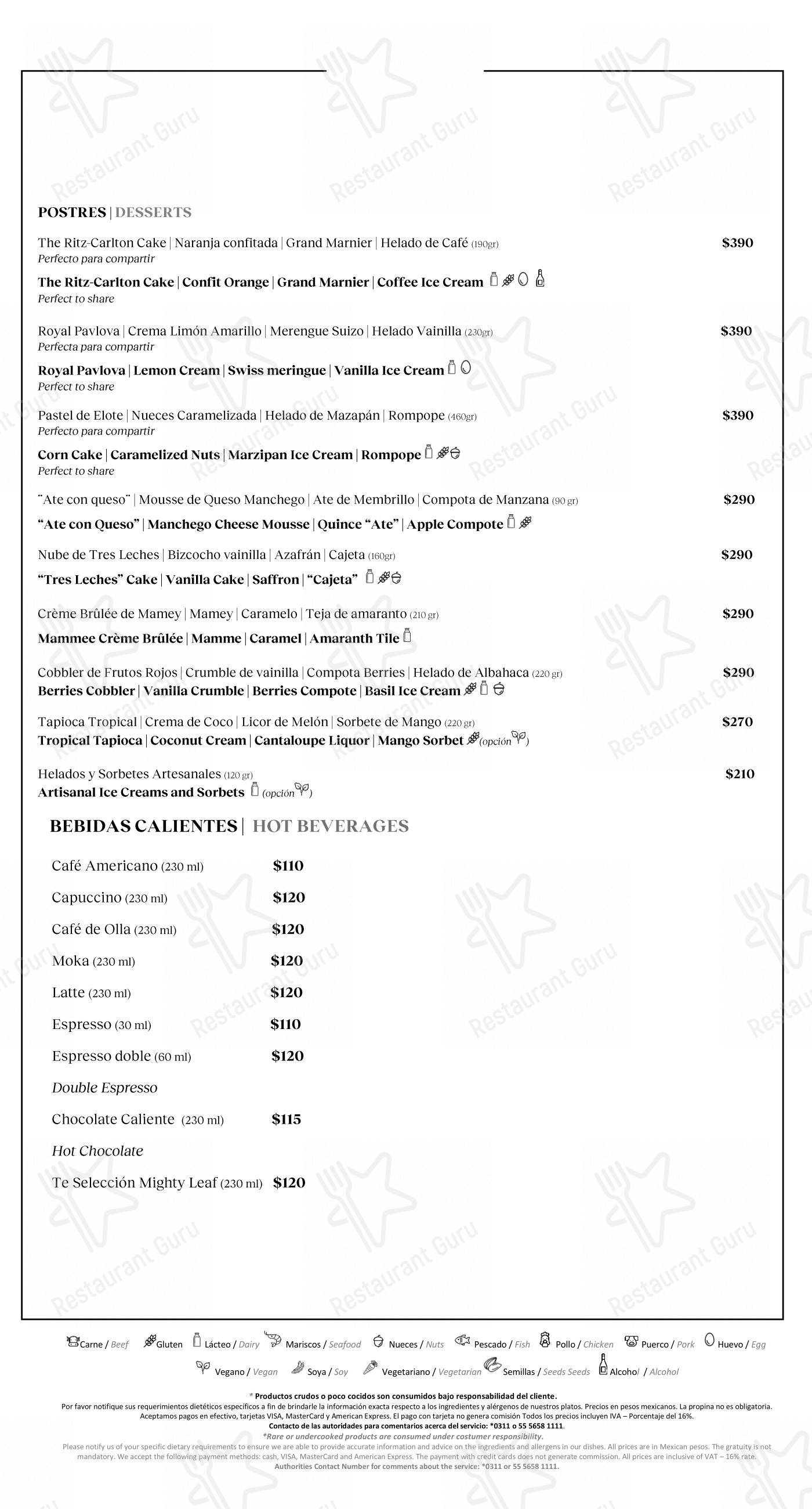 Carta del restaurante SAMOS - The Ritz Carlton México City, Ciudad del ...