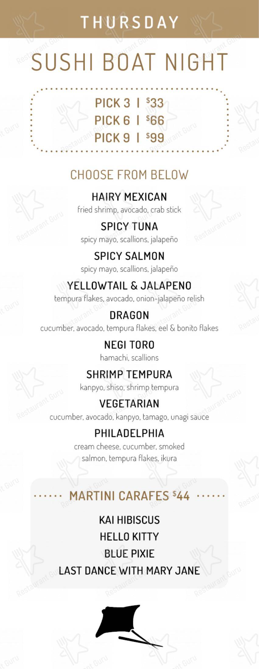 Menu at Stingray Sushi Bar + Asian Grill, Rehoboth Beach
