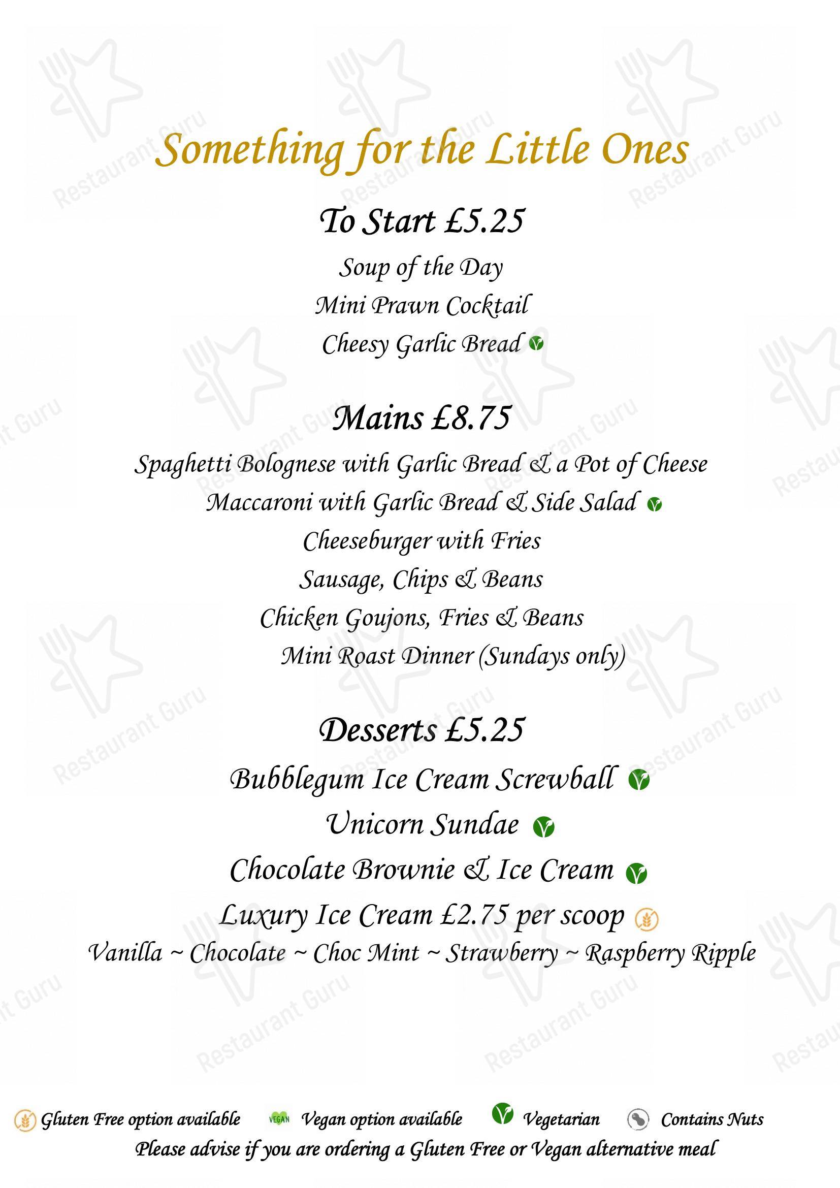 Menu at Sycamore Inn, Parwich pub & bar, Ashbourne