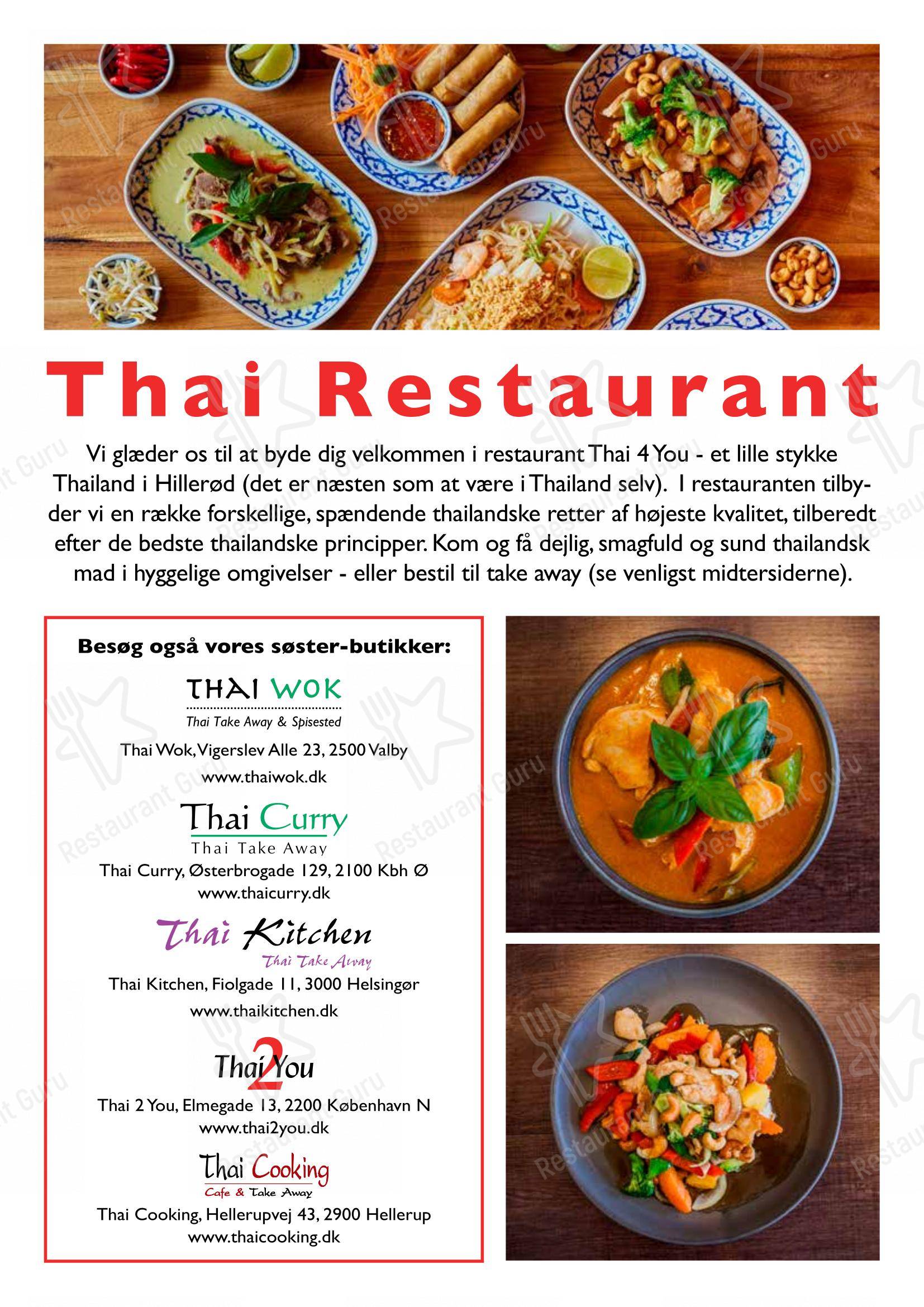 Menu at Thai 4 You - Thai Restaurant og Take Away, Hillerød