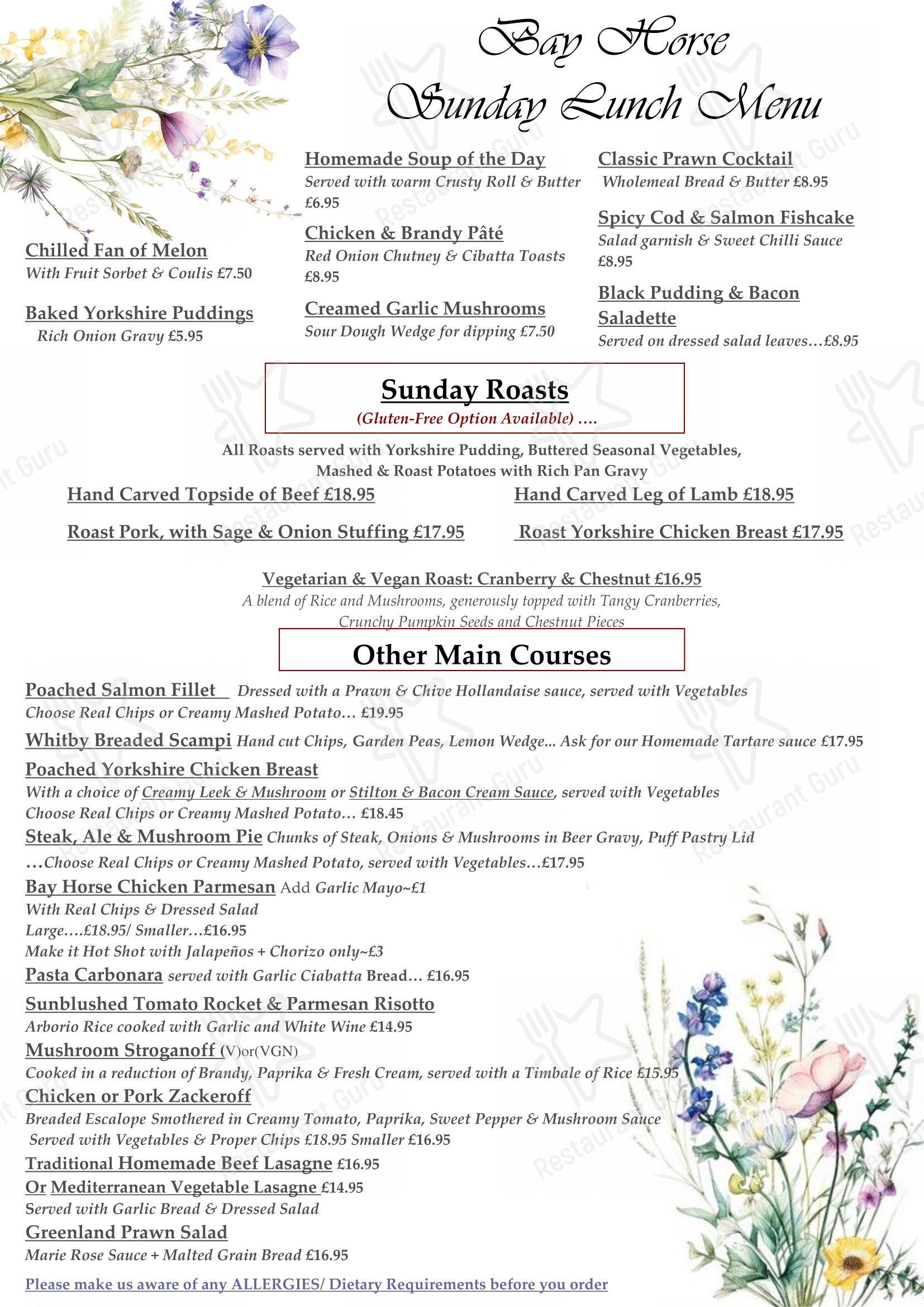 Menu at The Bay Horse pub & bar, Stokesley, 88 High St