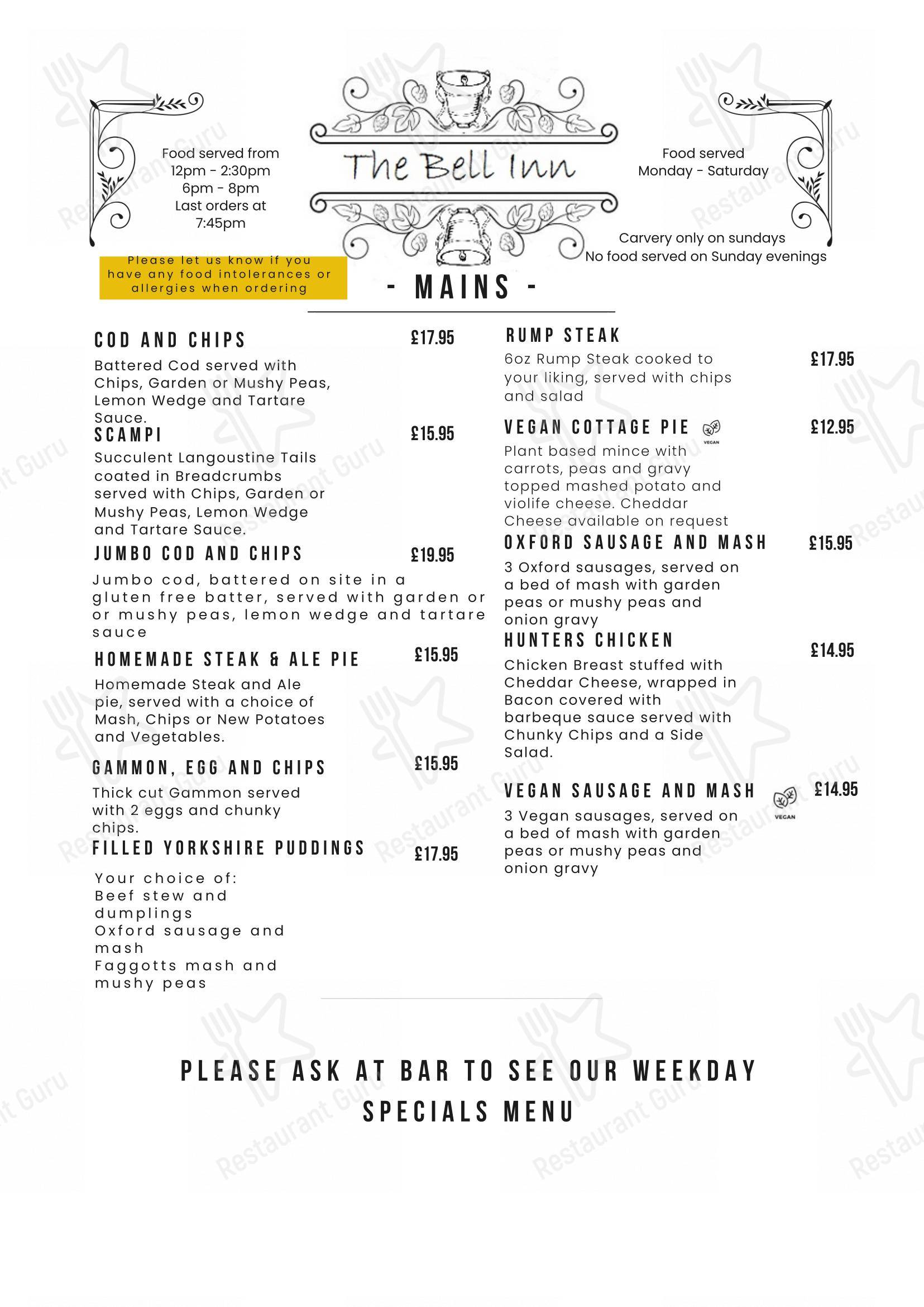 Menu at The Bell Inn pub & bar, Witney