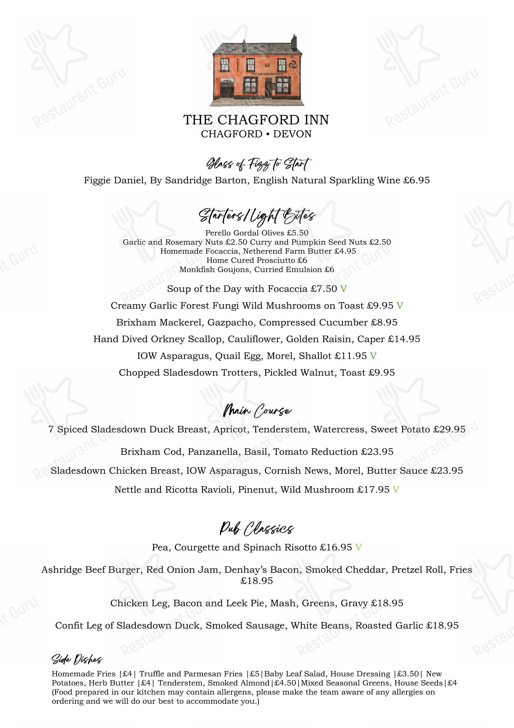 Menu at The Chagford Inn restaurant, Chagford