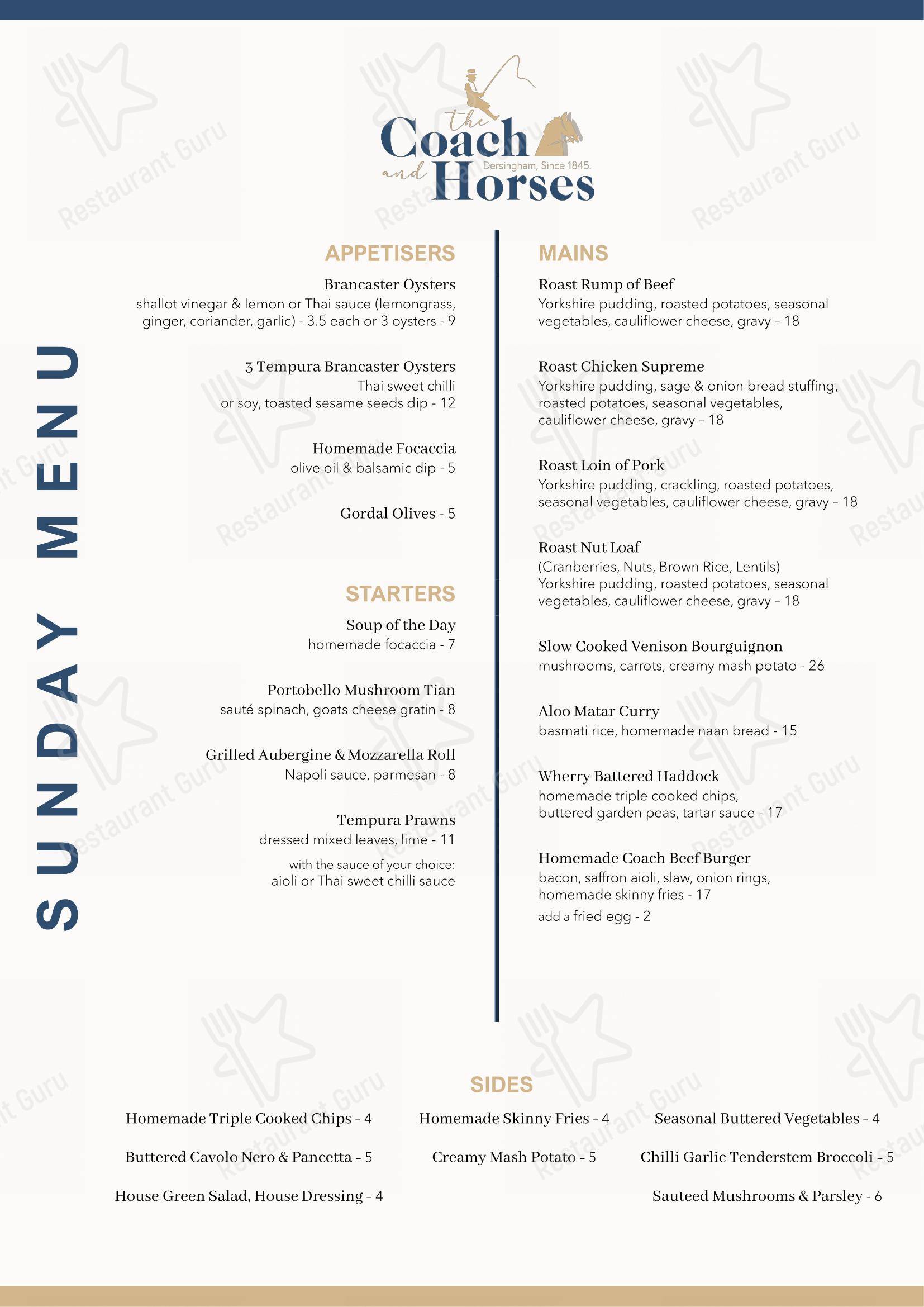Menu at The Coach & Horses pub & bar, Dersingham