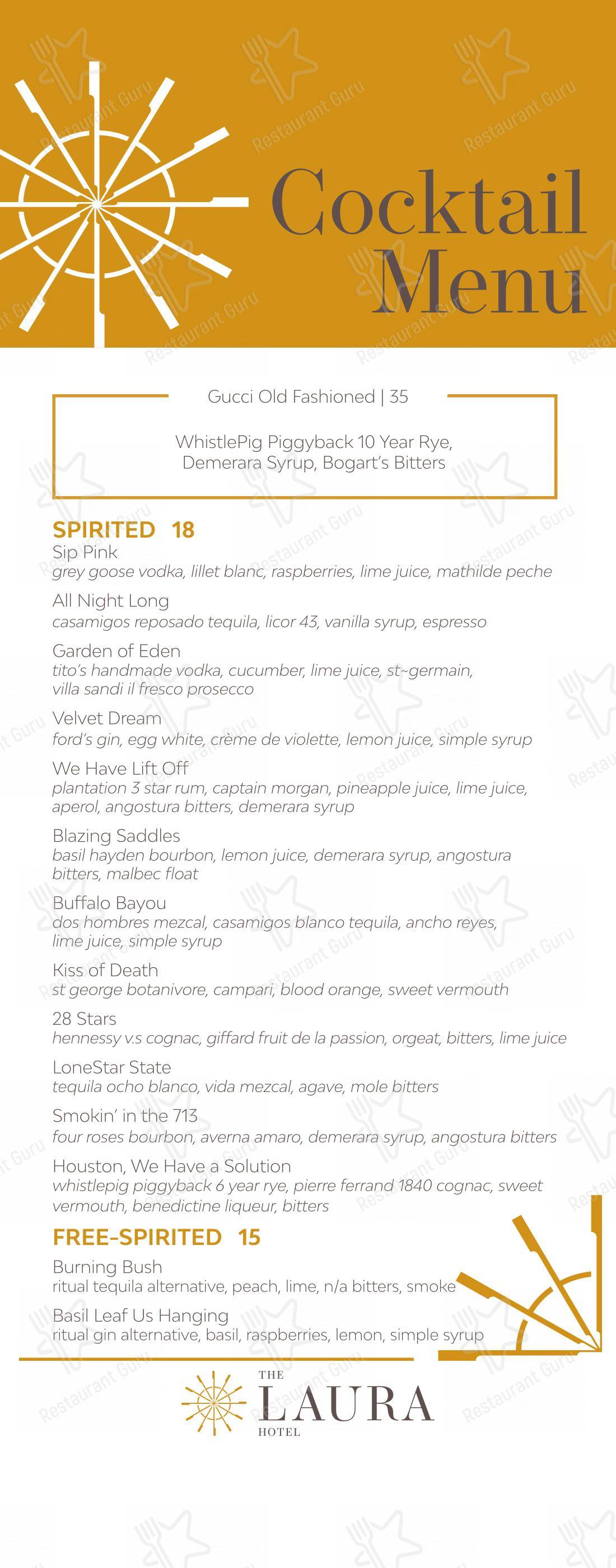 Menu at The Deck at The Laura Hotel pub & bar, Houston