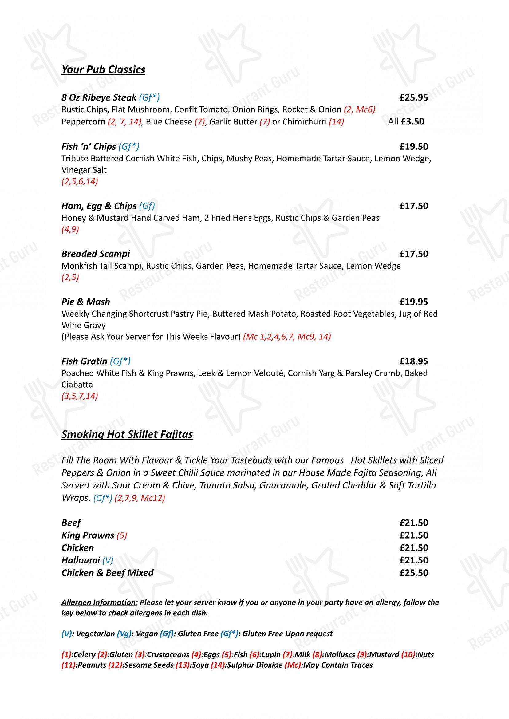 Menu at The Fox & Hounds Comford restaurant, Redruth