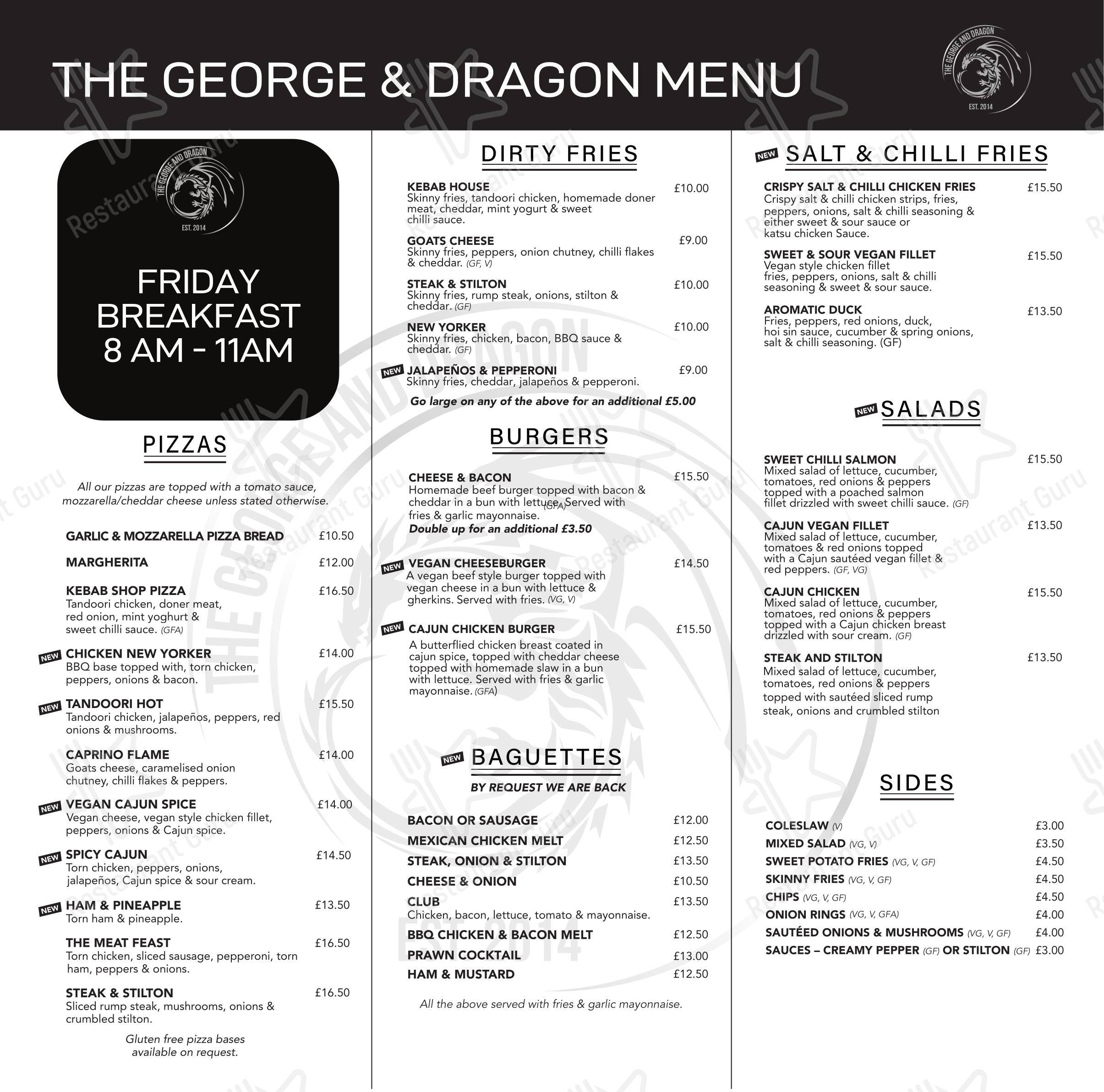 Menu at The George & Dragon restaurant, Coalville