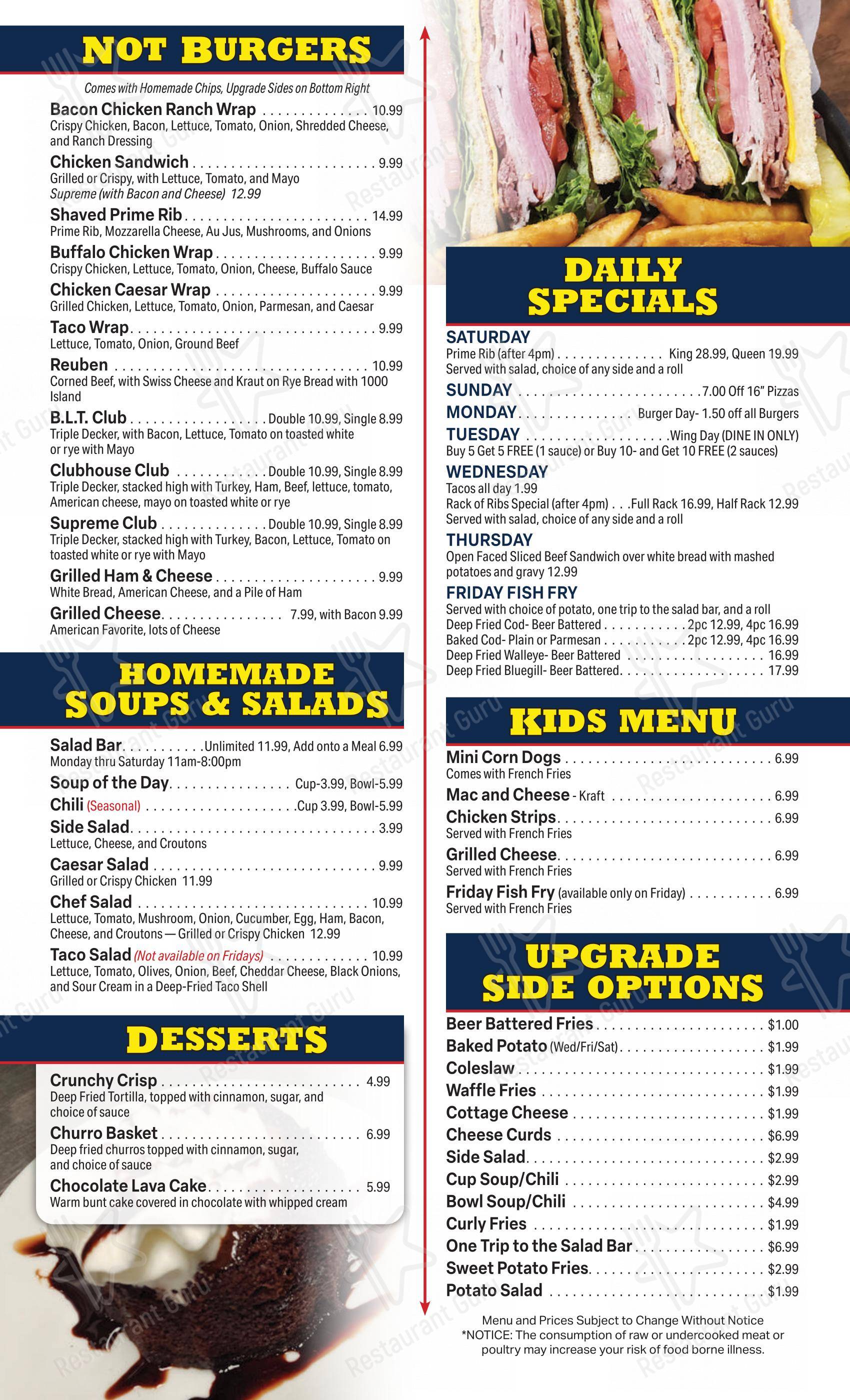 Menu at The Lanes pub & bar, Park Falls