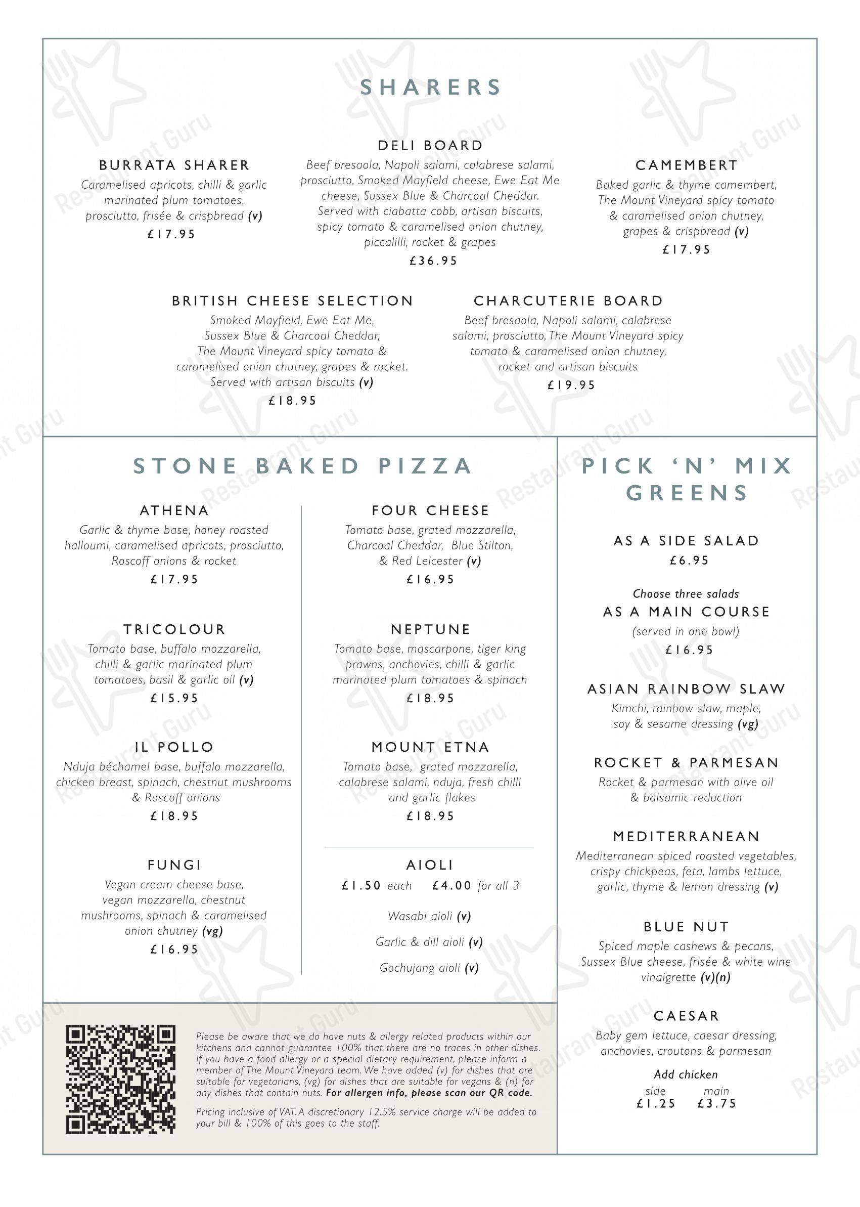 Menu at The Mount Vineyard Courtyard Bar & Restaurant, Shoreham