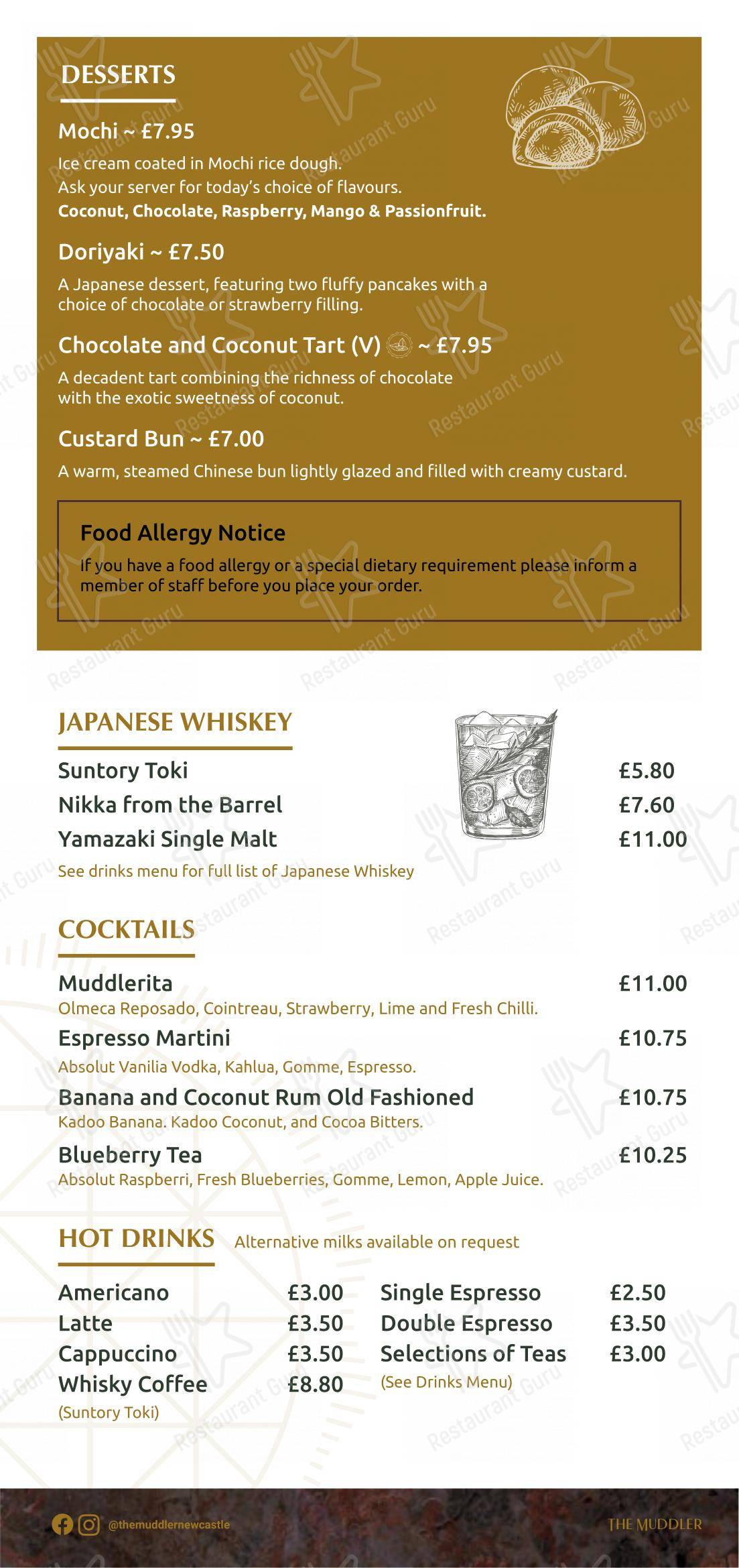 Menu at The Muddler restaurant, Newcastle upon Tyne