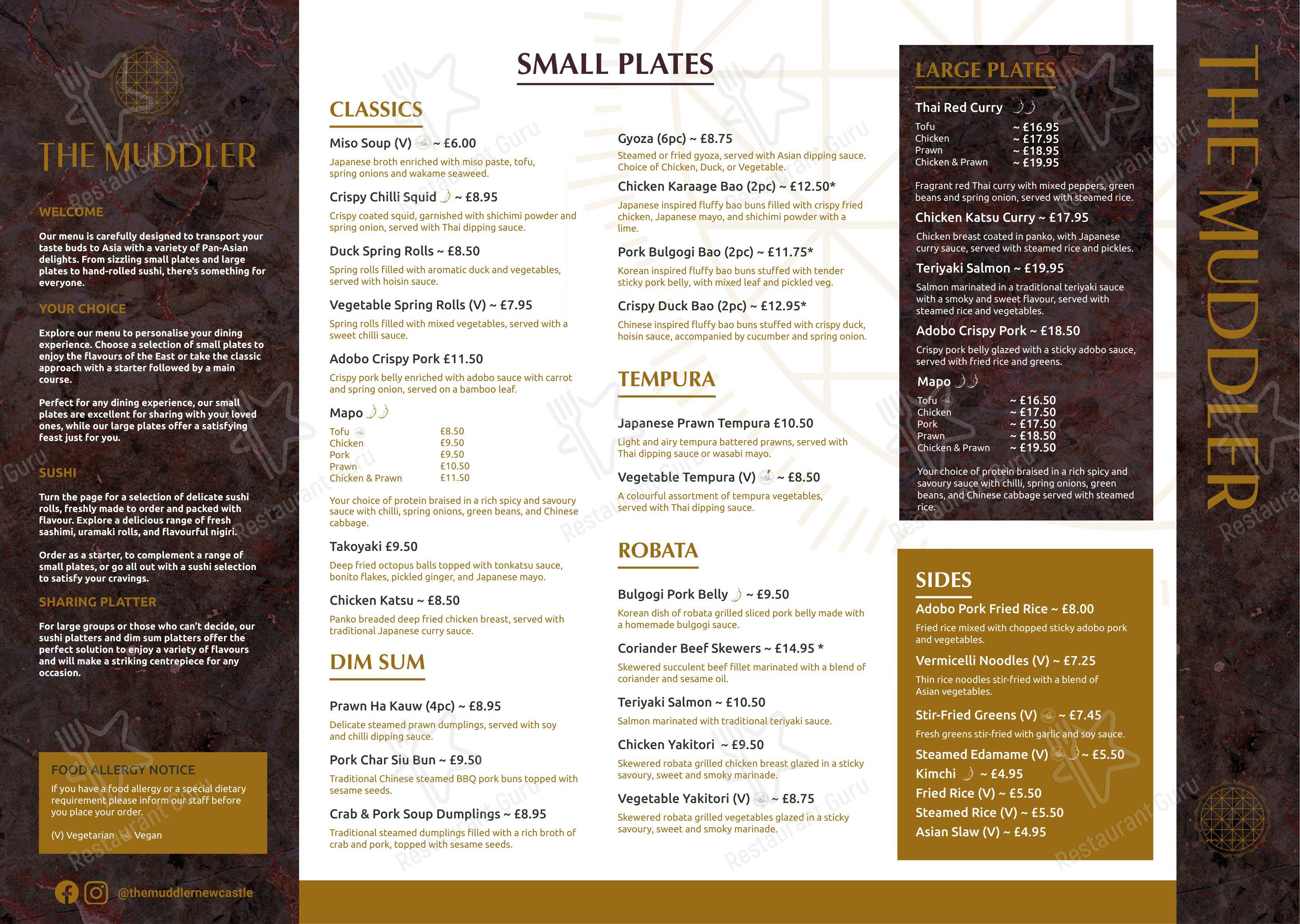 Menu at The Muddler restaurant, Newcastle upon Tyne