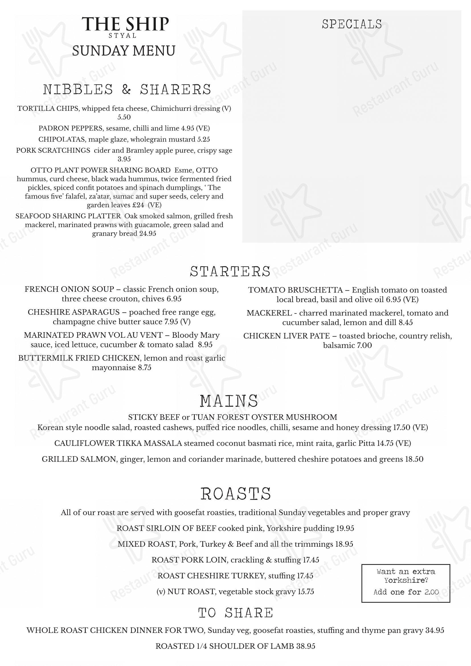 Menu at The Ship Styal pub & bar, Styal, Altrincham Rd