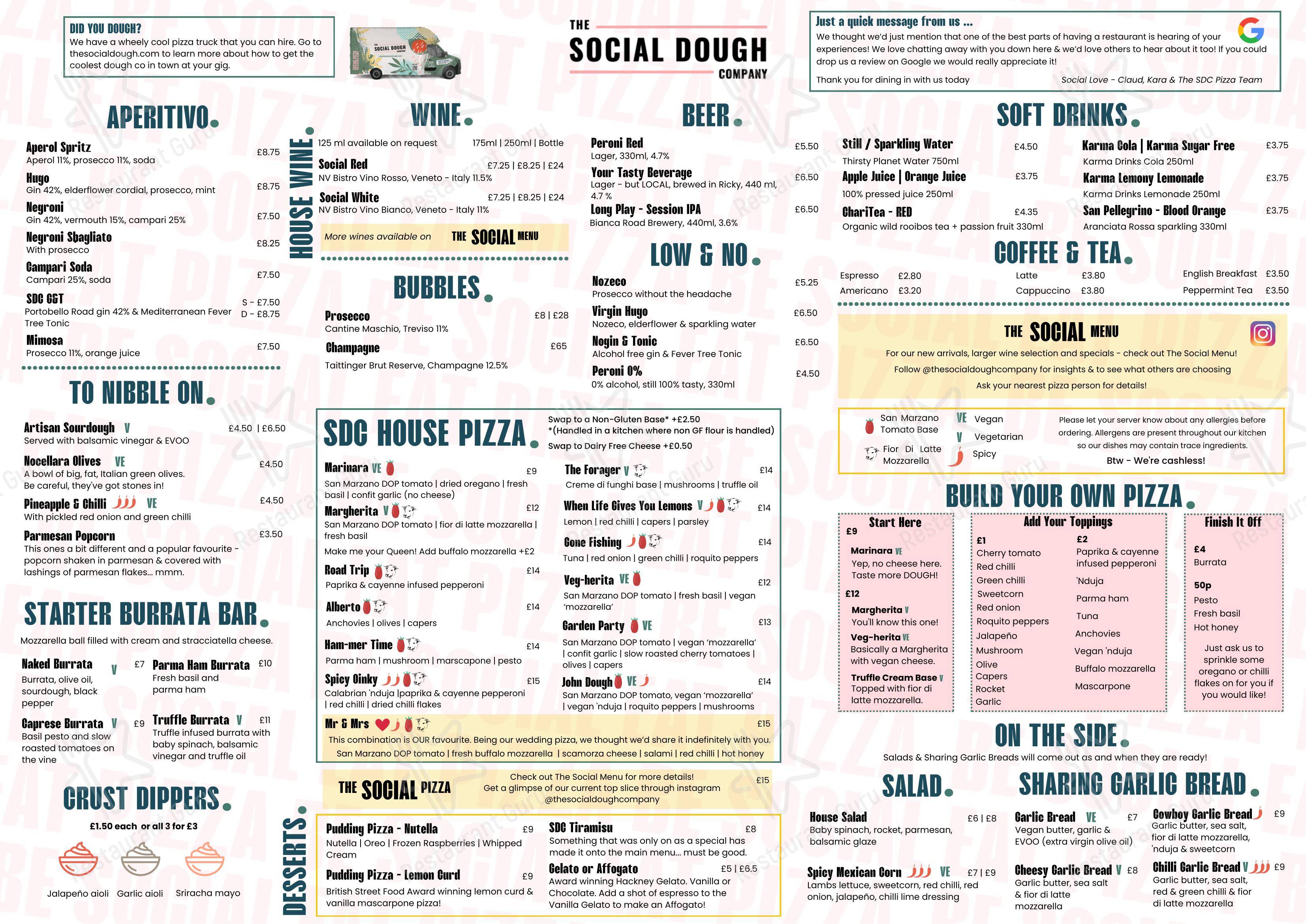 Menu at The Social Dough Company restaurant, Pinner, 17 Love Ln
