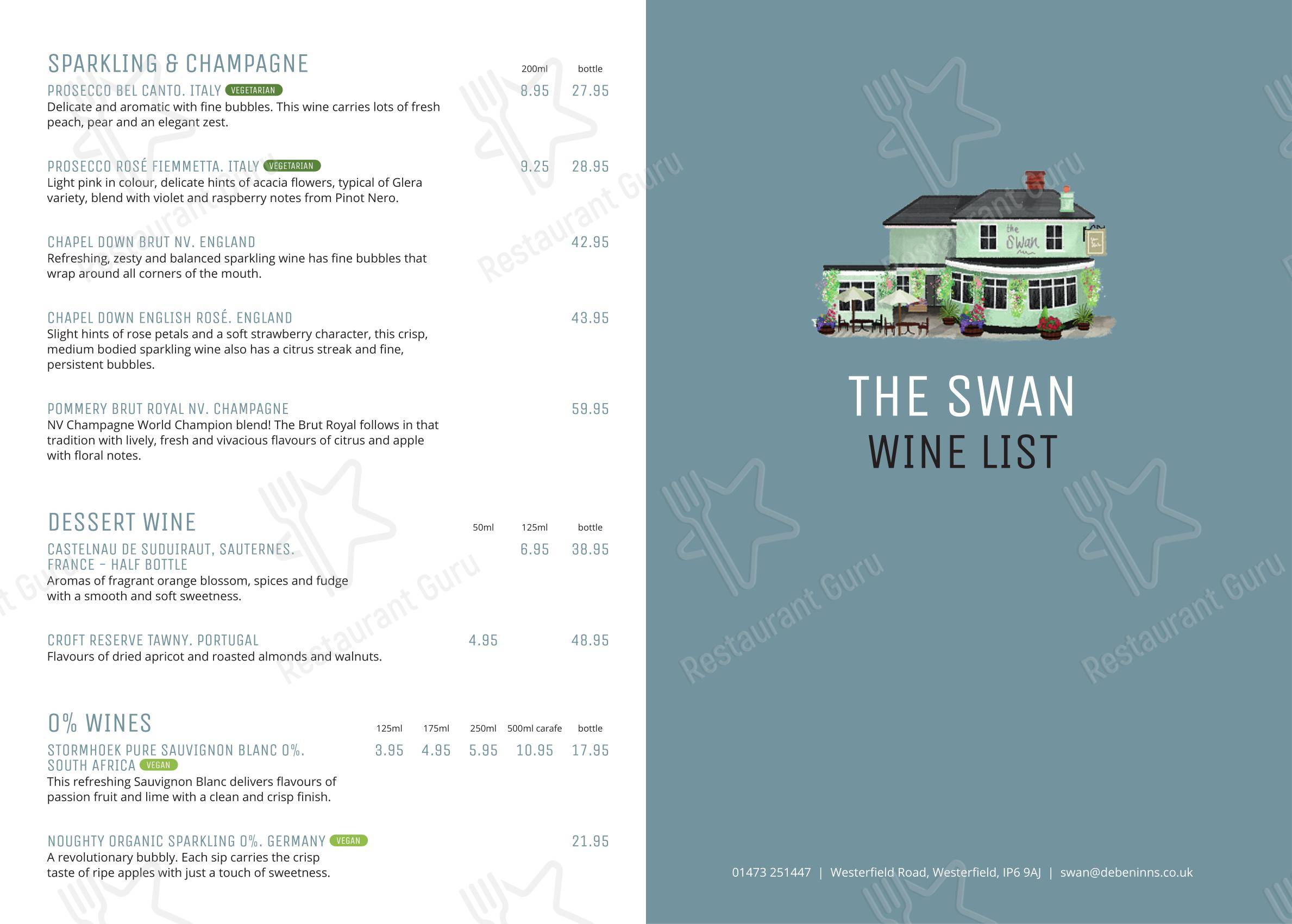 Menu at The Swan pub & bar, Ipswich, Westerfield Rd