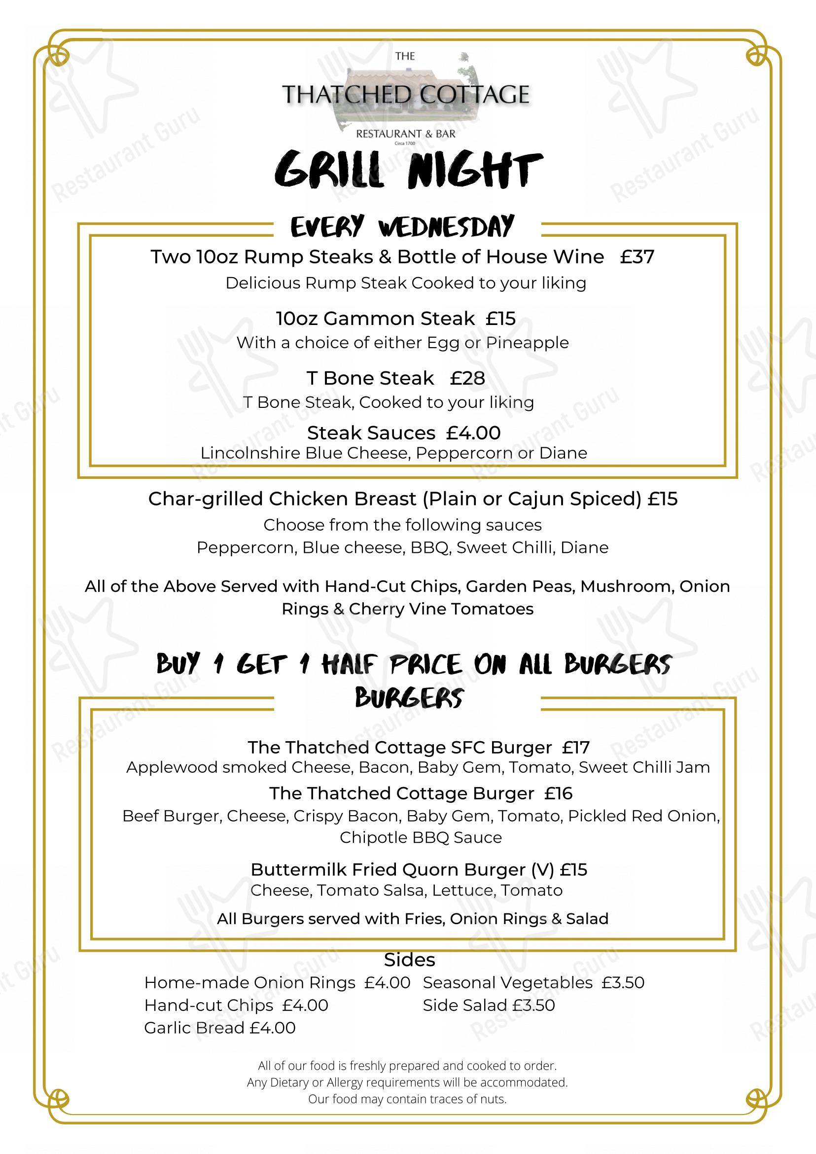 Menu at The Thatched Cottage Restaurant, Sutterton
