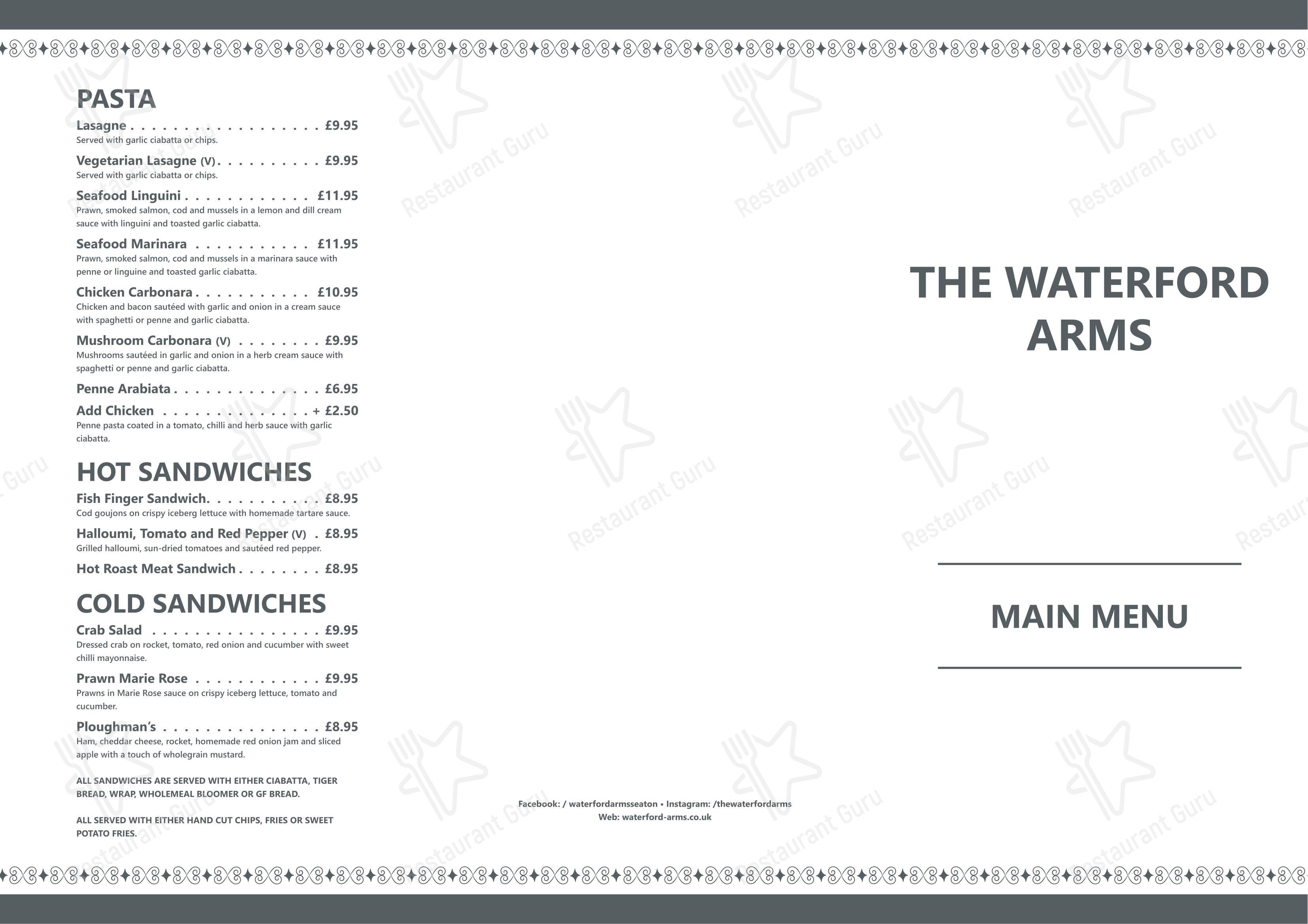 Menu at The Waterford Arms pub & bar, Whitley Bay, Collywell Bay Rd