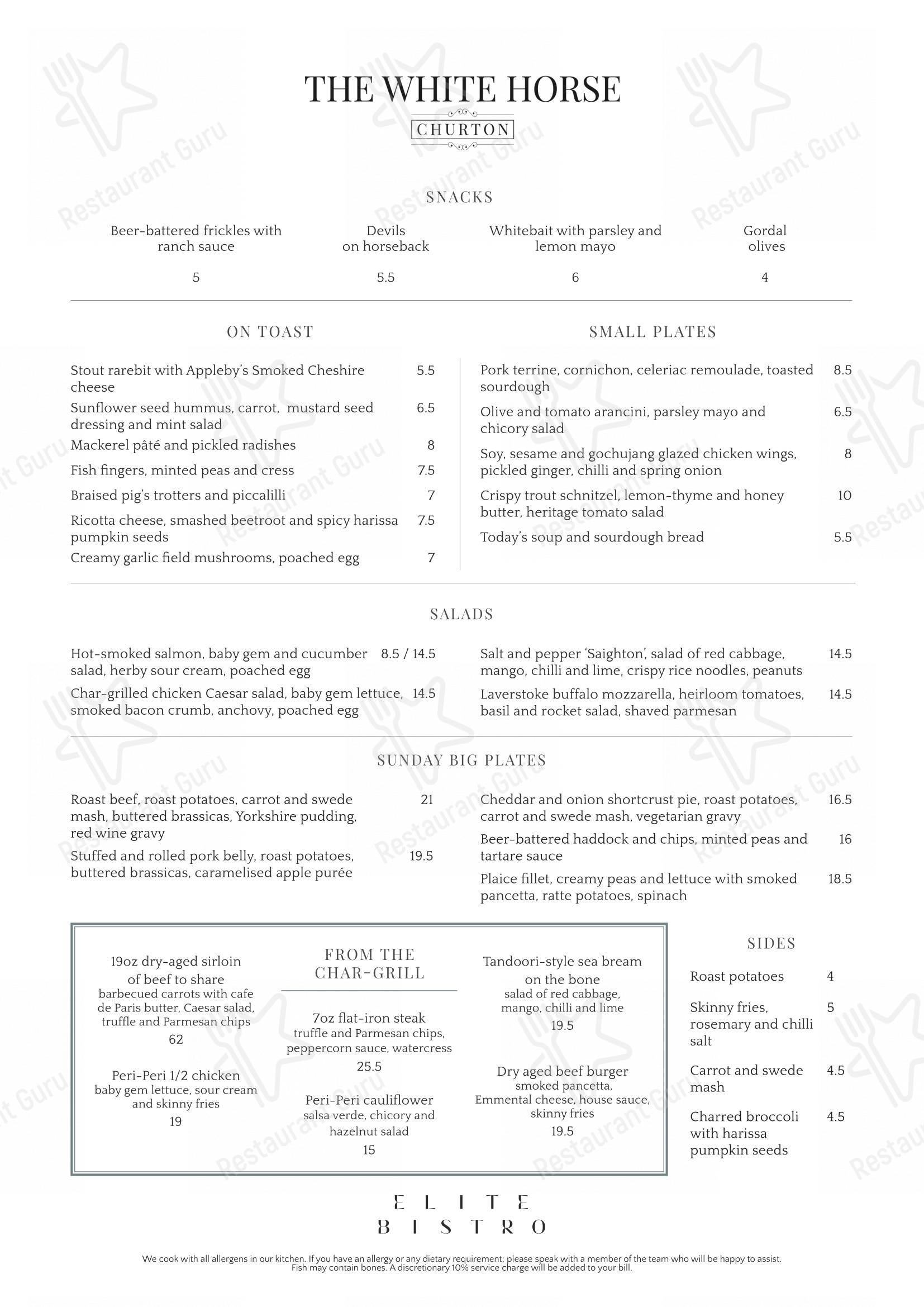 Menu at The White Horse in Churton pub & bar, Holt, Chester Rd