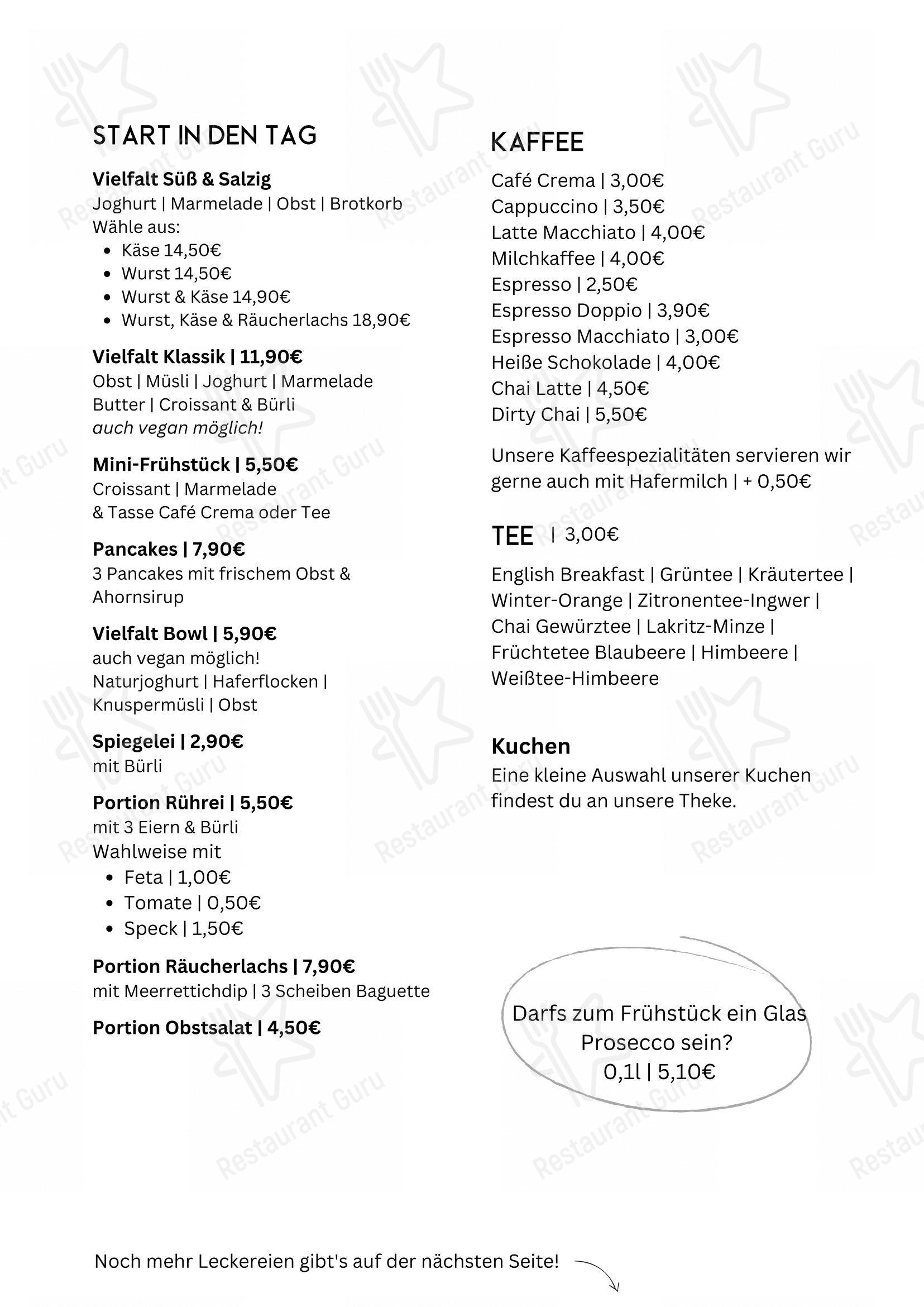 Speisekarte von Vielfalt Café-weinhaus pub & Bar, Essingen