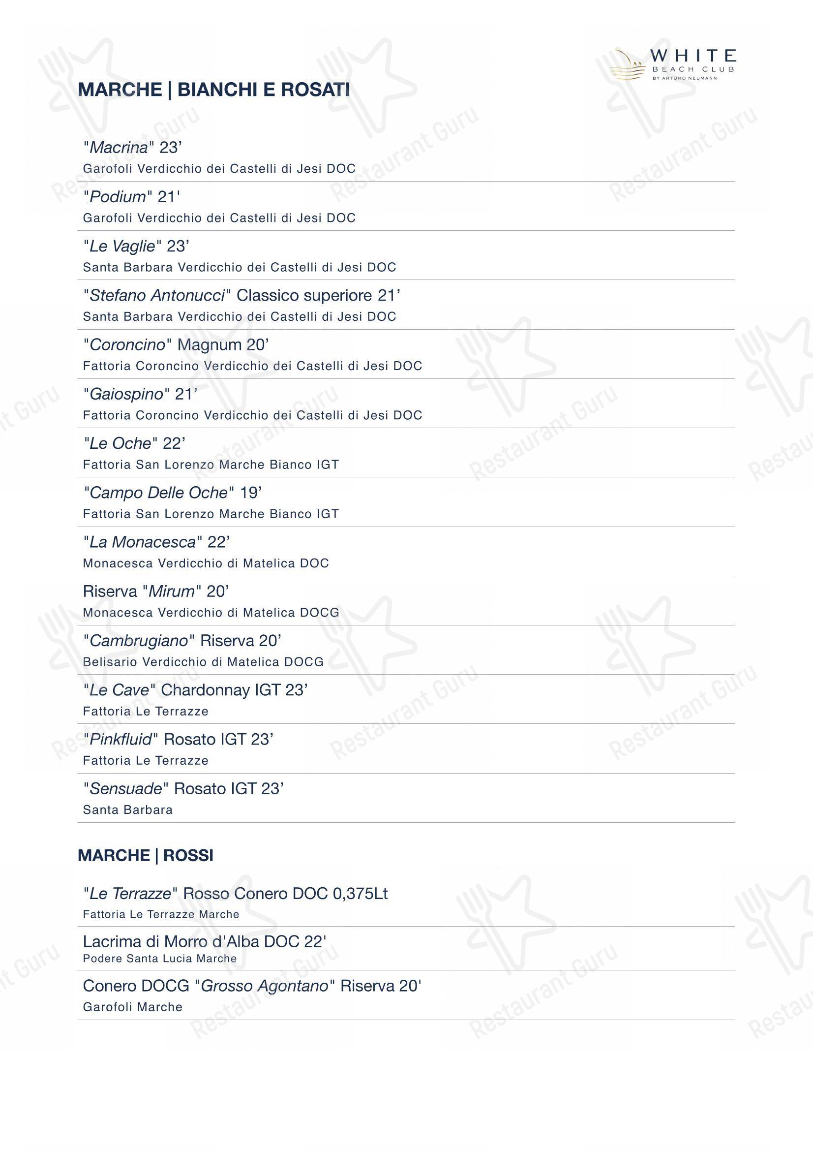Menu at White Beach Club by Arturo Neumann, Numana
