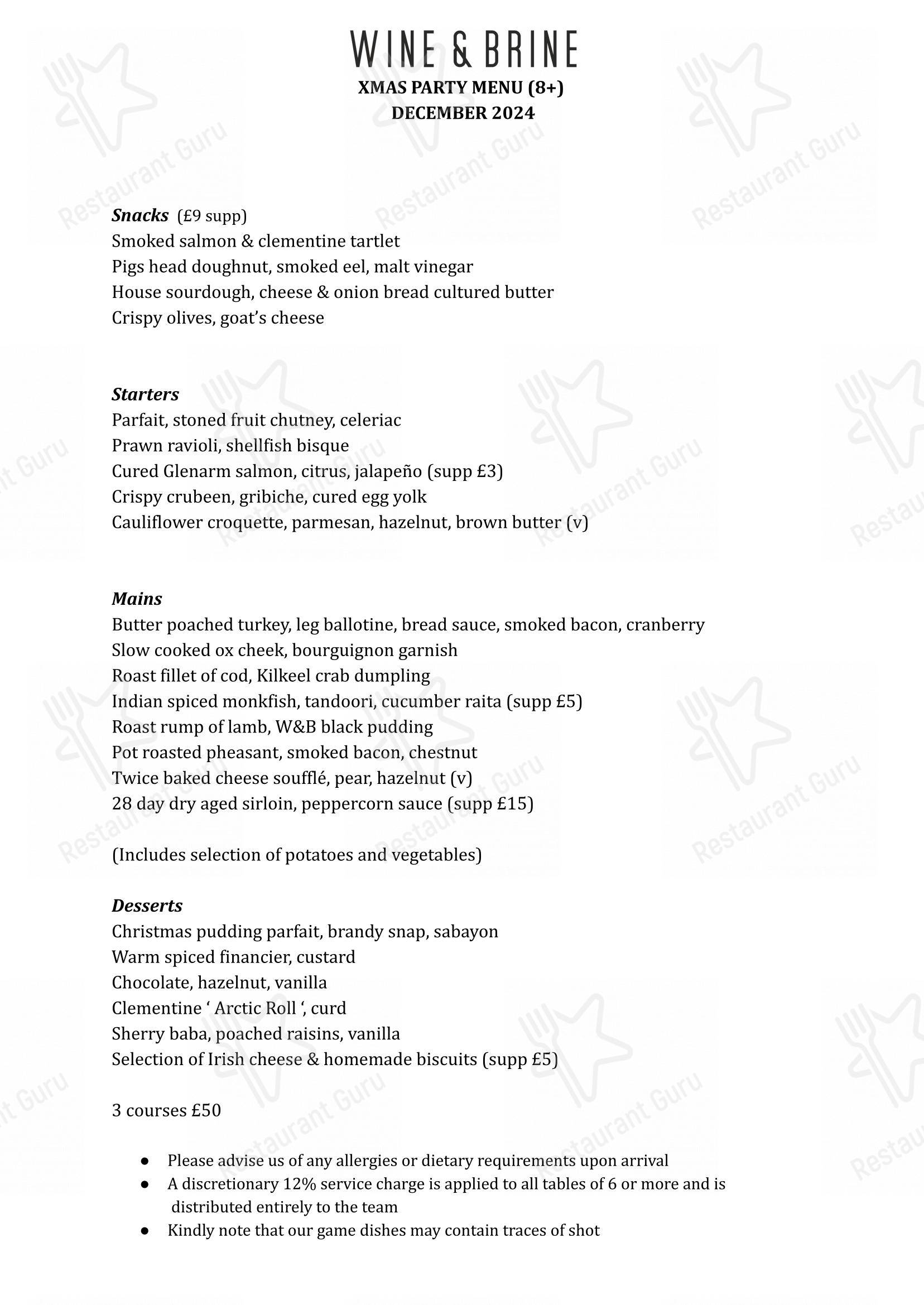 Menu at Wine and Brine restaurant, Moira