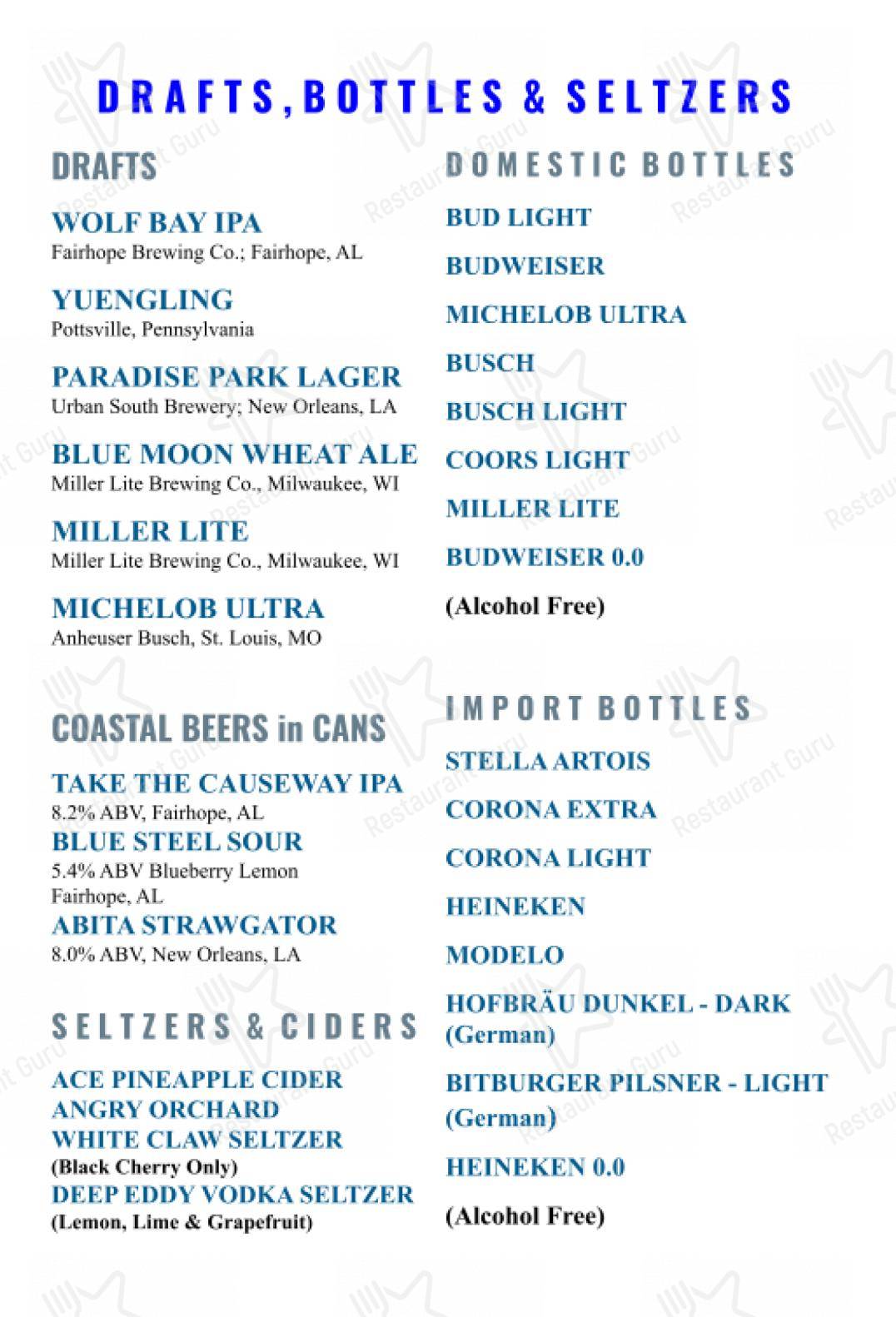 Menu at Wolf Bay Restaurant at Foley, Foley, Miflin Rd