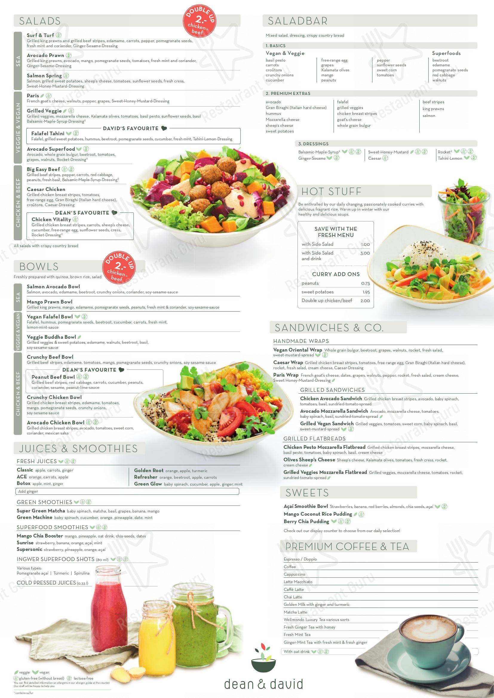 Speisekarte von dean&david Bowls, Salate, Curries & Snacks! fast Food, Ulm