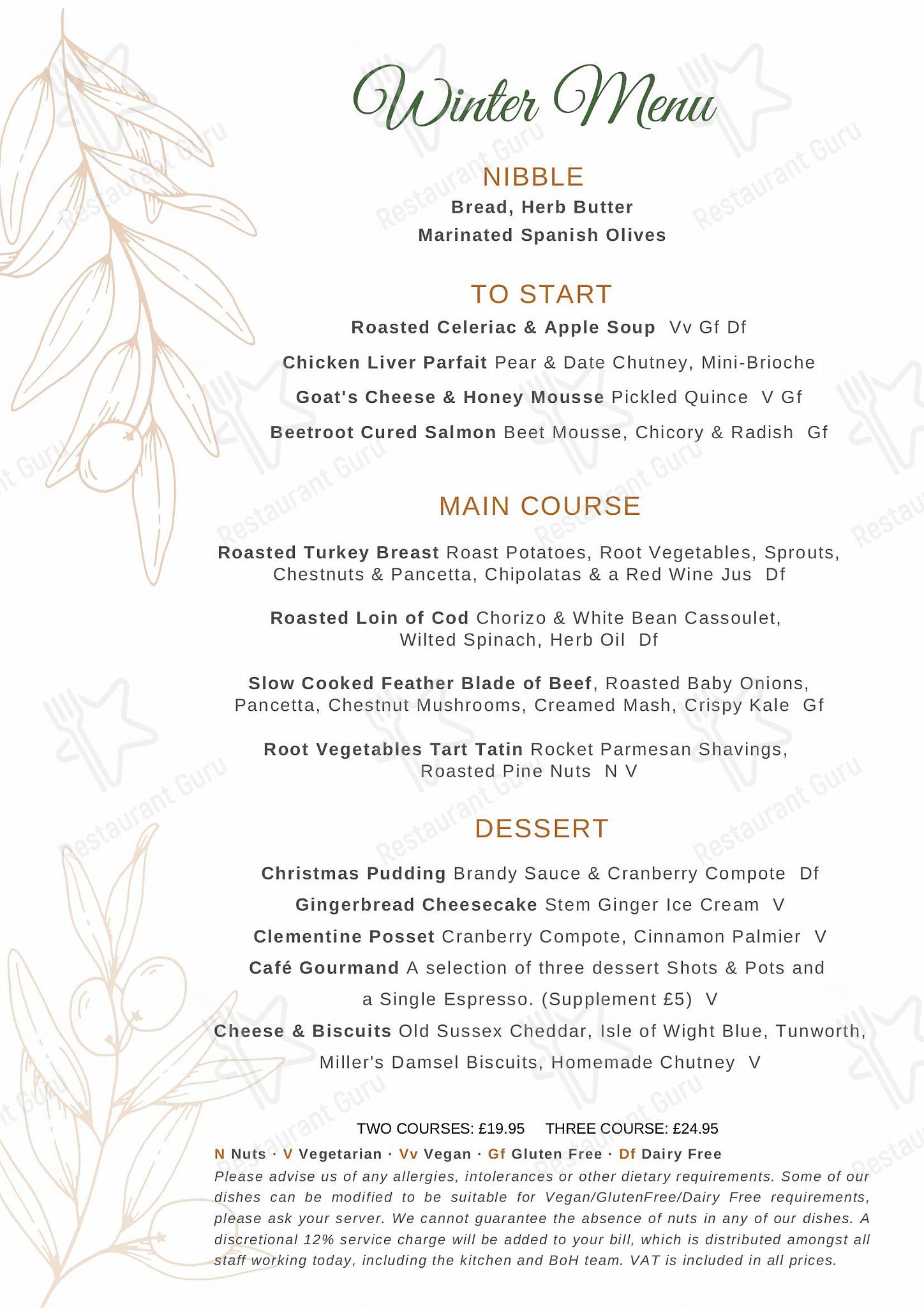 Menu at Minerva Bar, Chichester