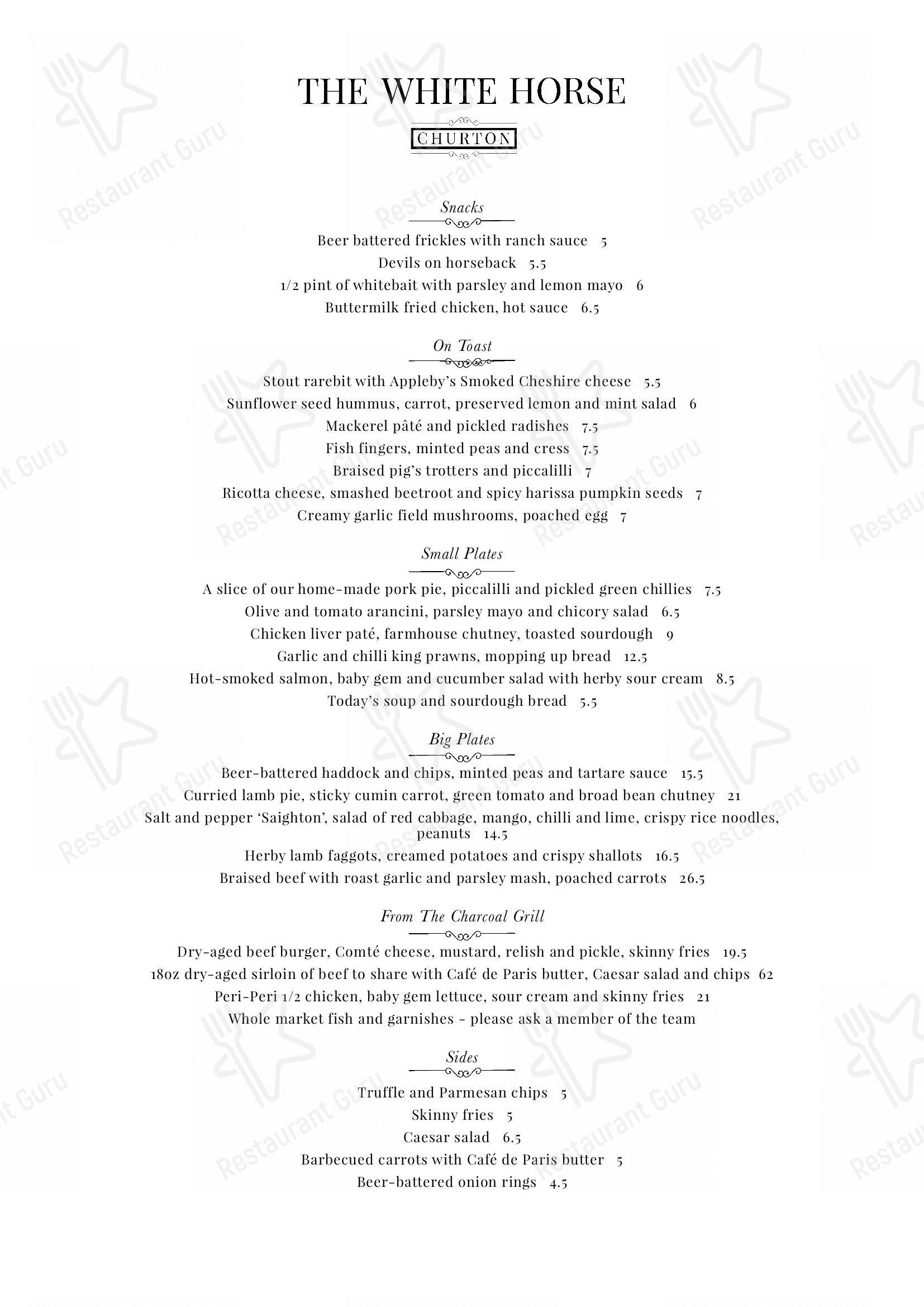 Menu at The White Horse in Churton pub & bar, Holt, Chester Rd