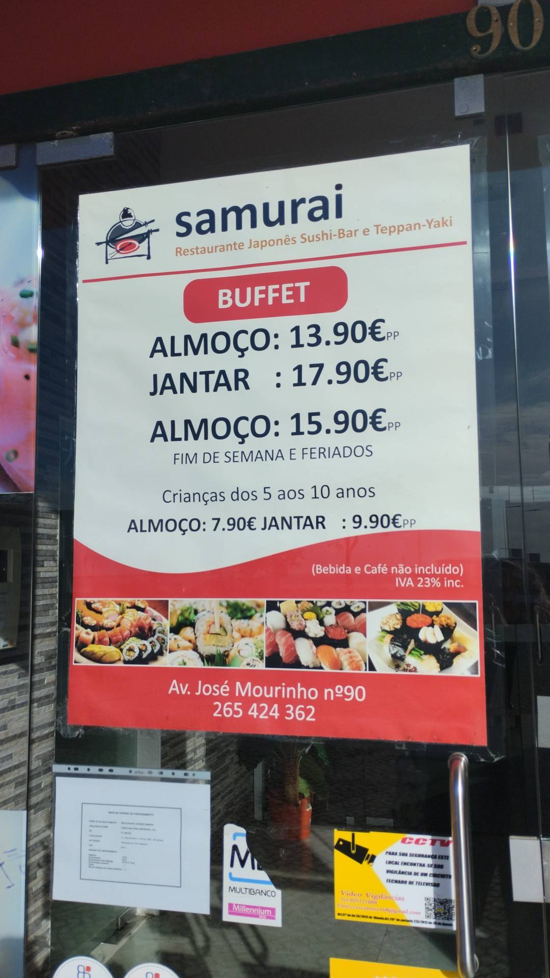 Menu at samurai restaurant, Setúbal Municipality