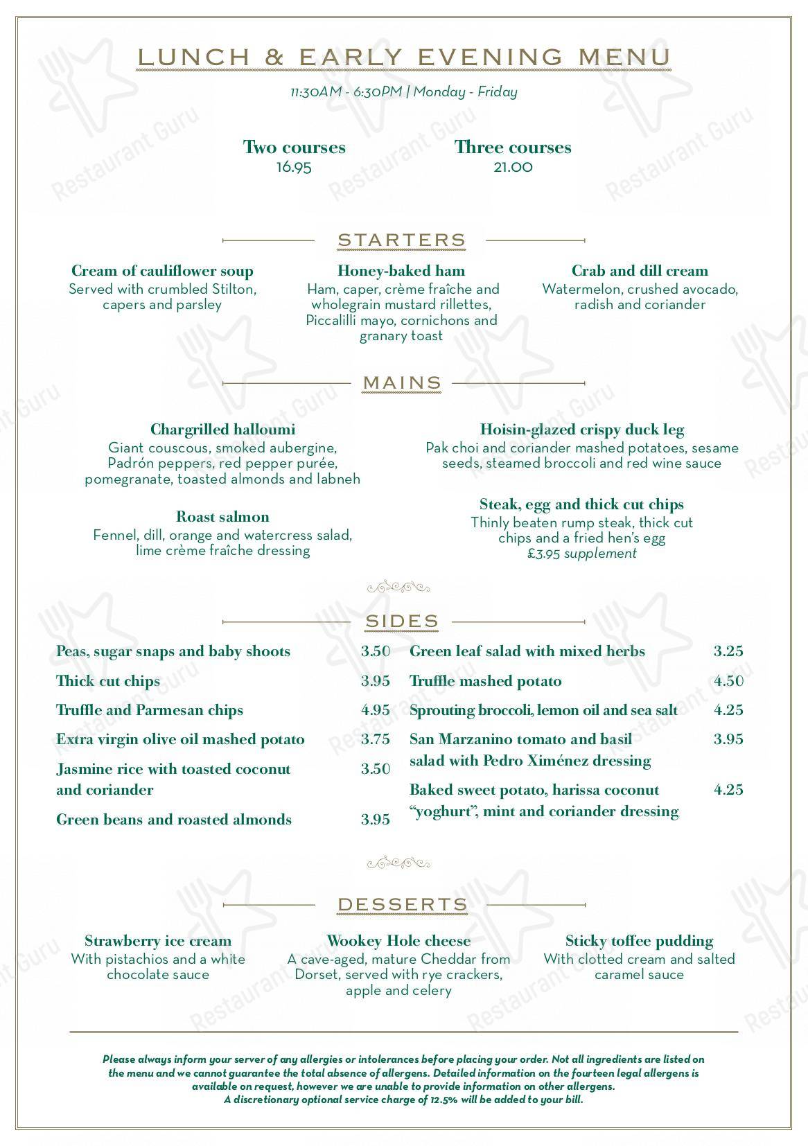 Menu at The Ivy Cambridge Brasserie restaurant, Cambridge