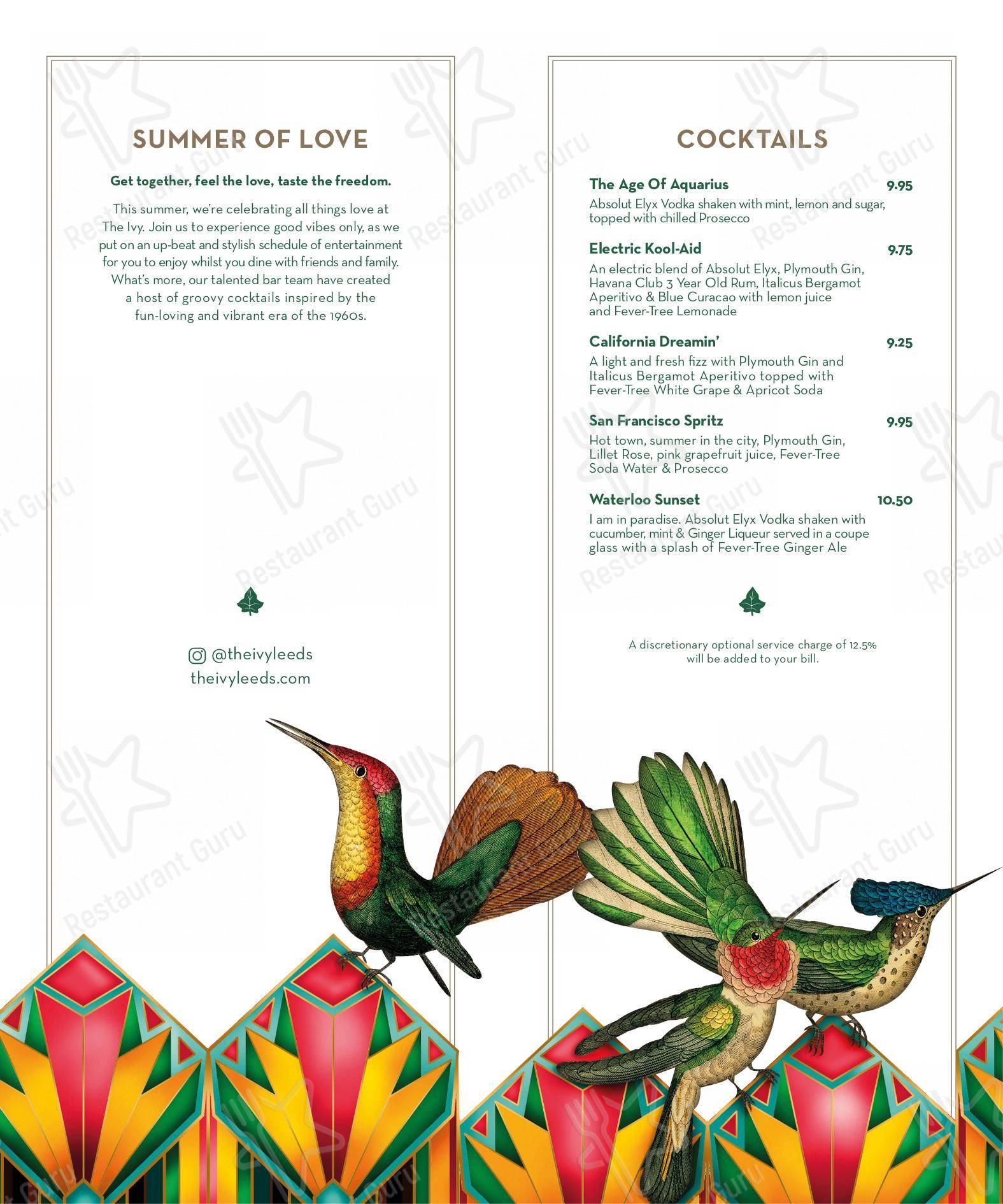 Menu at The Ivy Victoria Quarter Leeds restaurant, Leeds