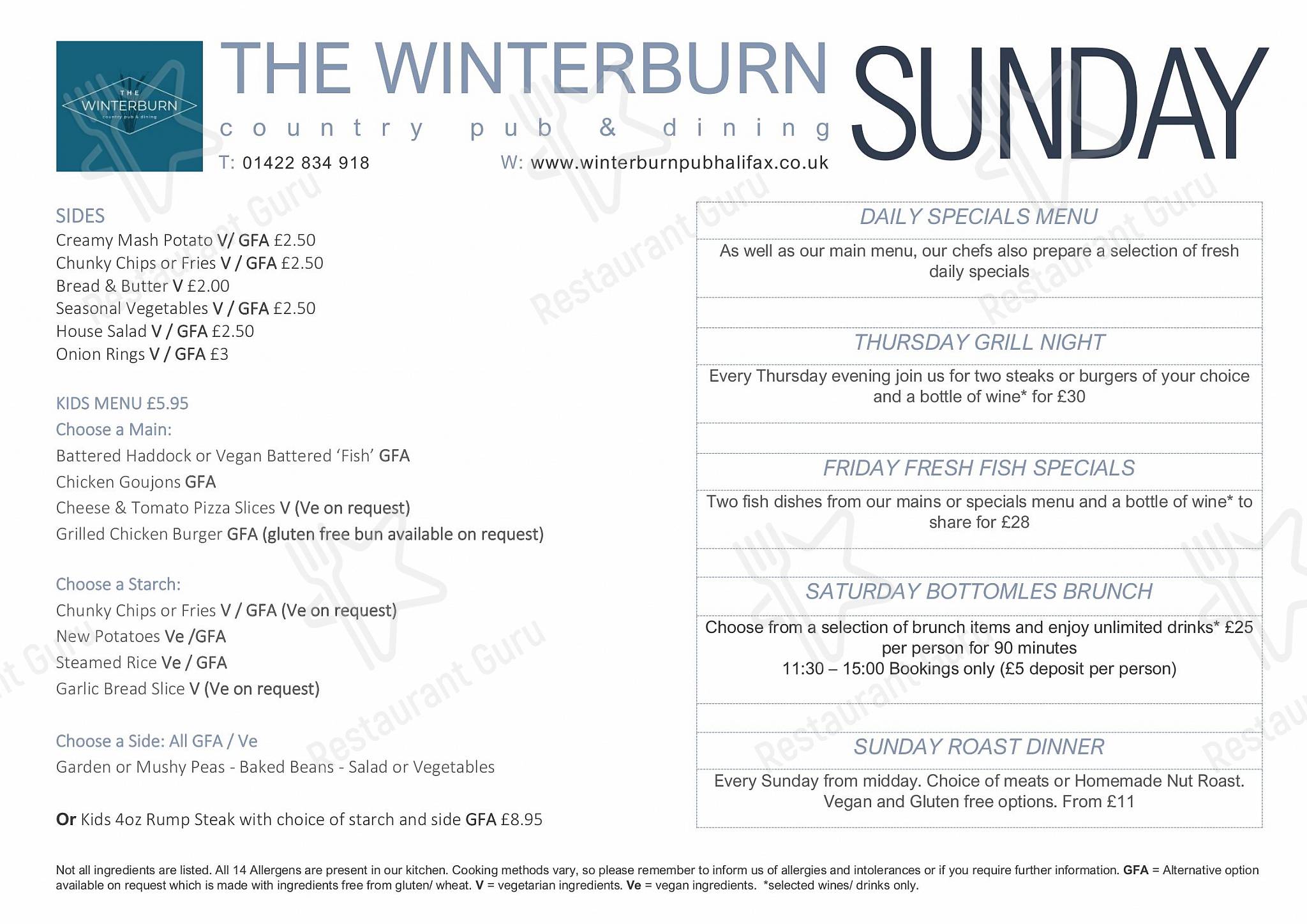Menu at The Winterburn pub & bar, Halifax