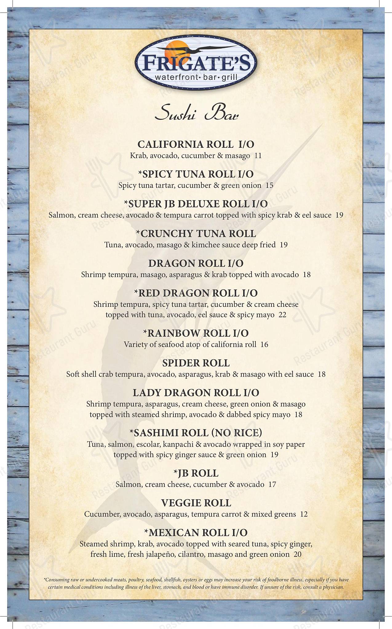 Menu at Frigate's Waterfront Bar & Grill - Melbourne, Melbourne
