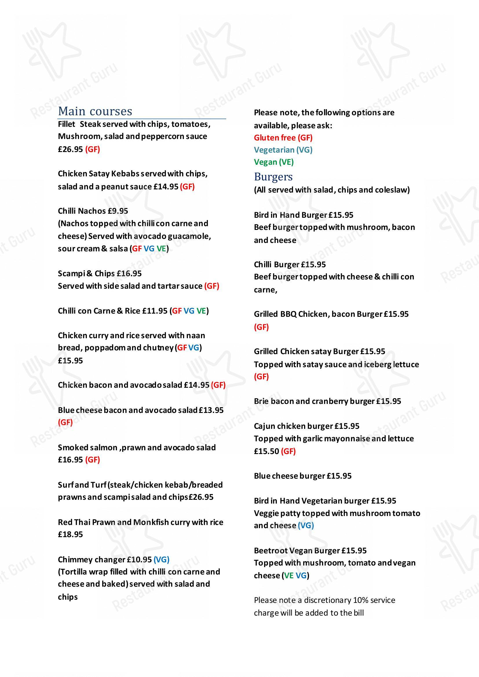 Menu at Bird In Hand pub & bar, Sandhurst