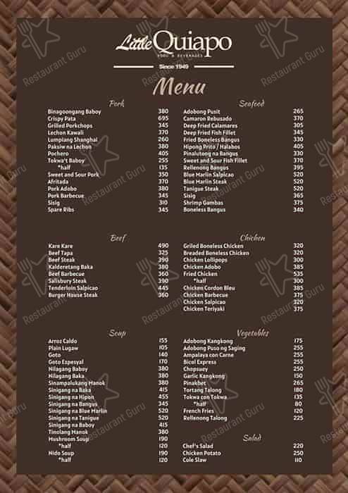 Menu at Little Quiapo desserts, Quezon City