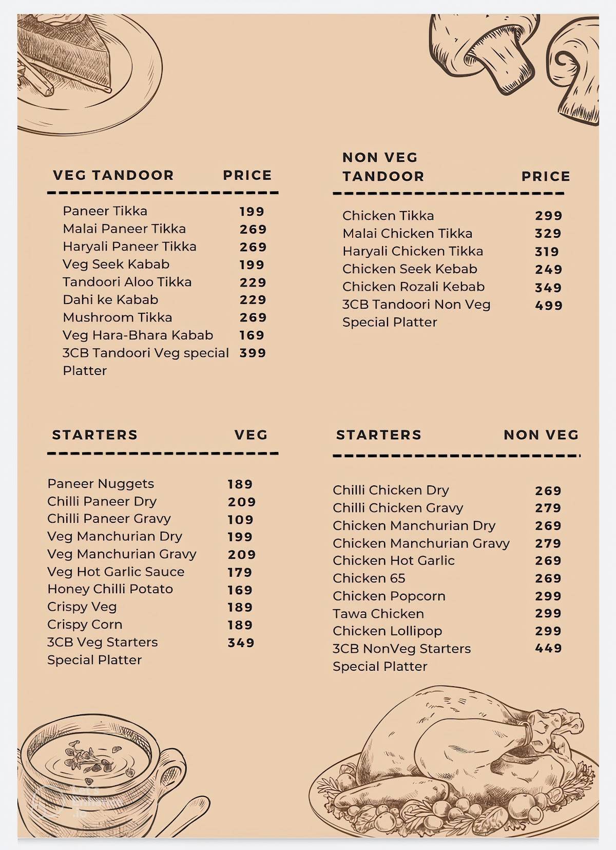 Menu at the 3 Clover Buffet and restaurant, Rewa