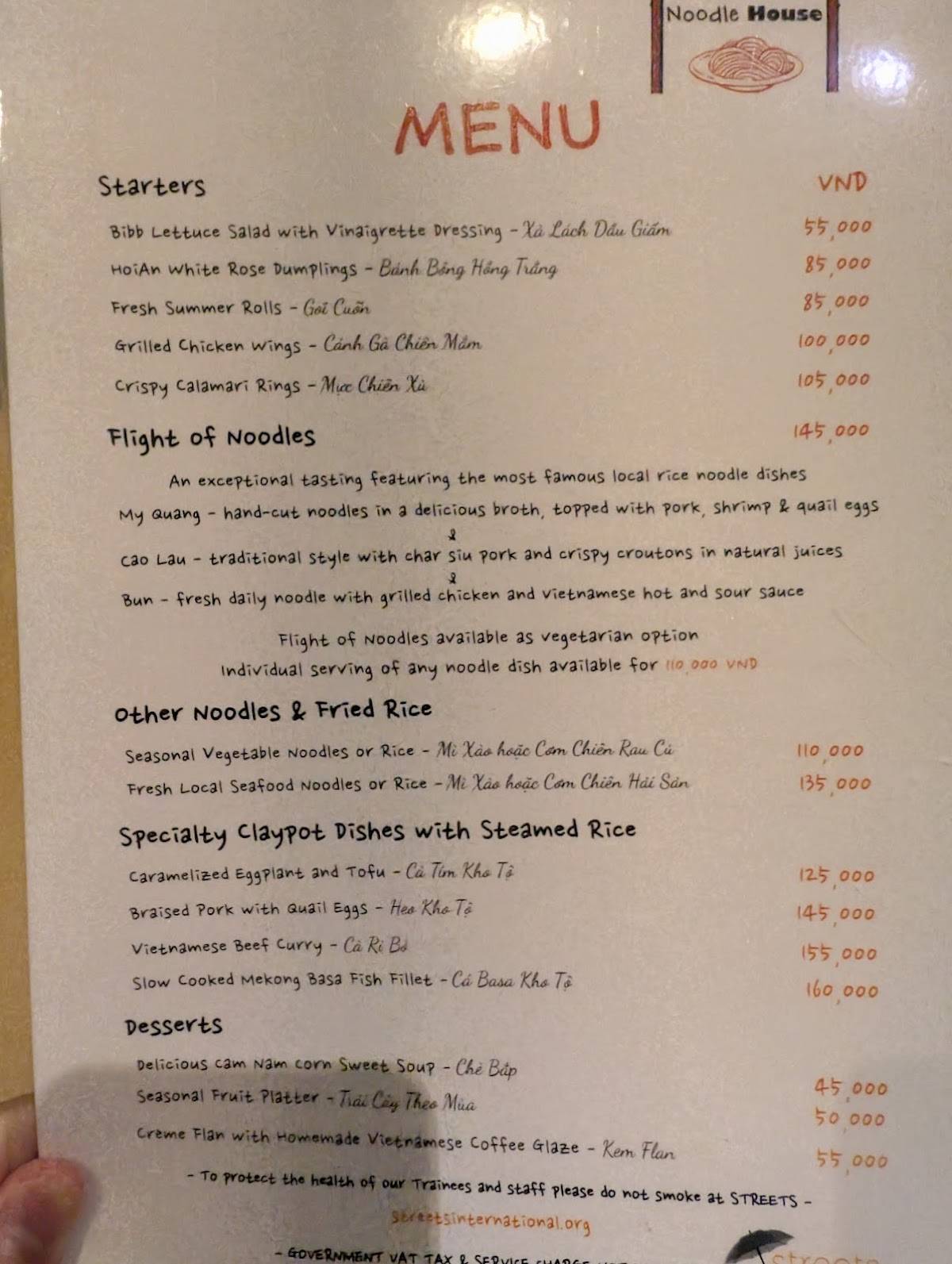 Menu at NOODLE House by STREETS restaurant, Hoi An