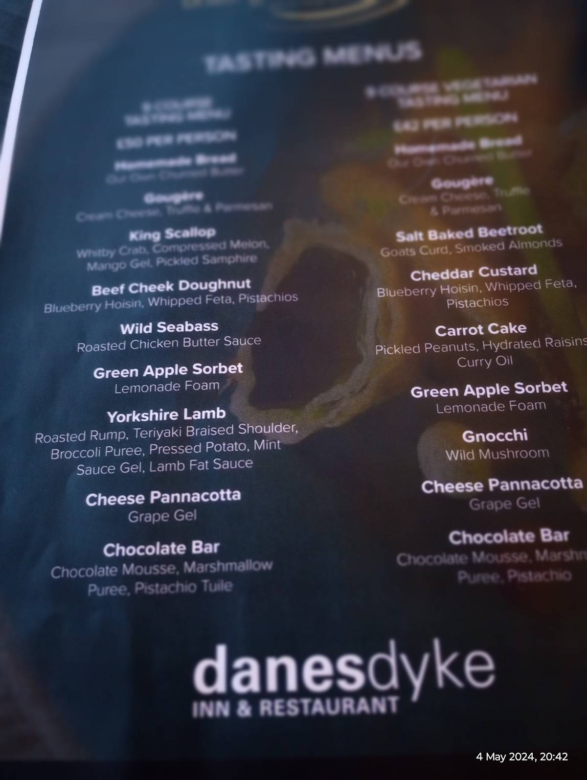 Menu at Danes Dyke Restaurant at the Links, Bridlington