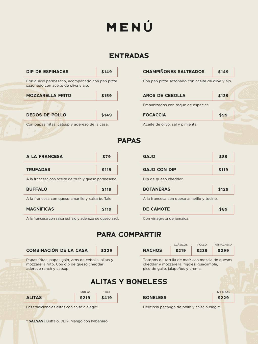Carta del restaurante Santo Carbón, Cabo San Lucas