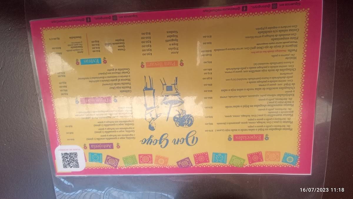 Menu at Don Goyo restaurant, Mexico, Unión 111