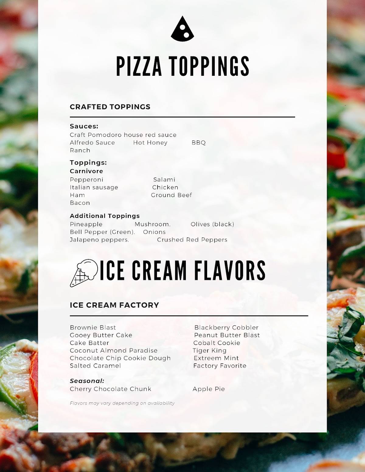 Menu at My Main Street Pizzeria, Freistatt
