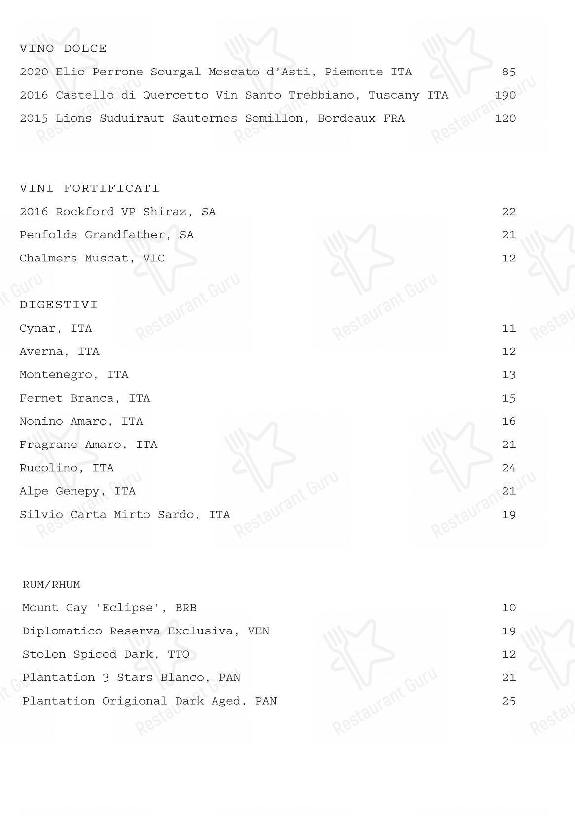Menu at Grossi Florentino restaurant, Melbourne