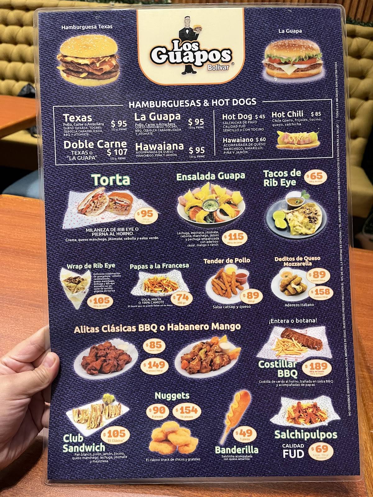 Carta del restaurante Los Guapos, Mexico, Simón Bolívar 255
