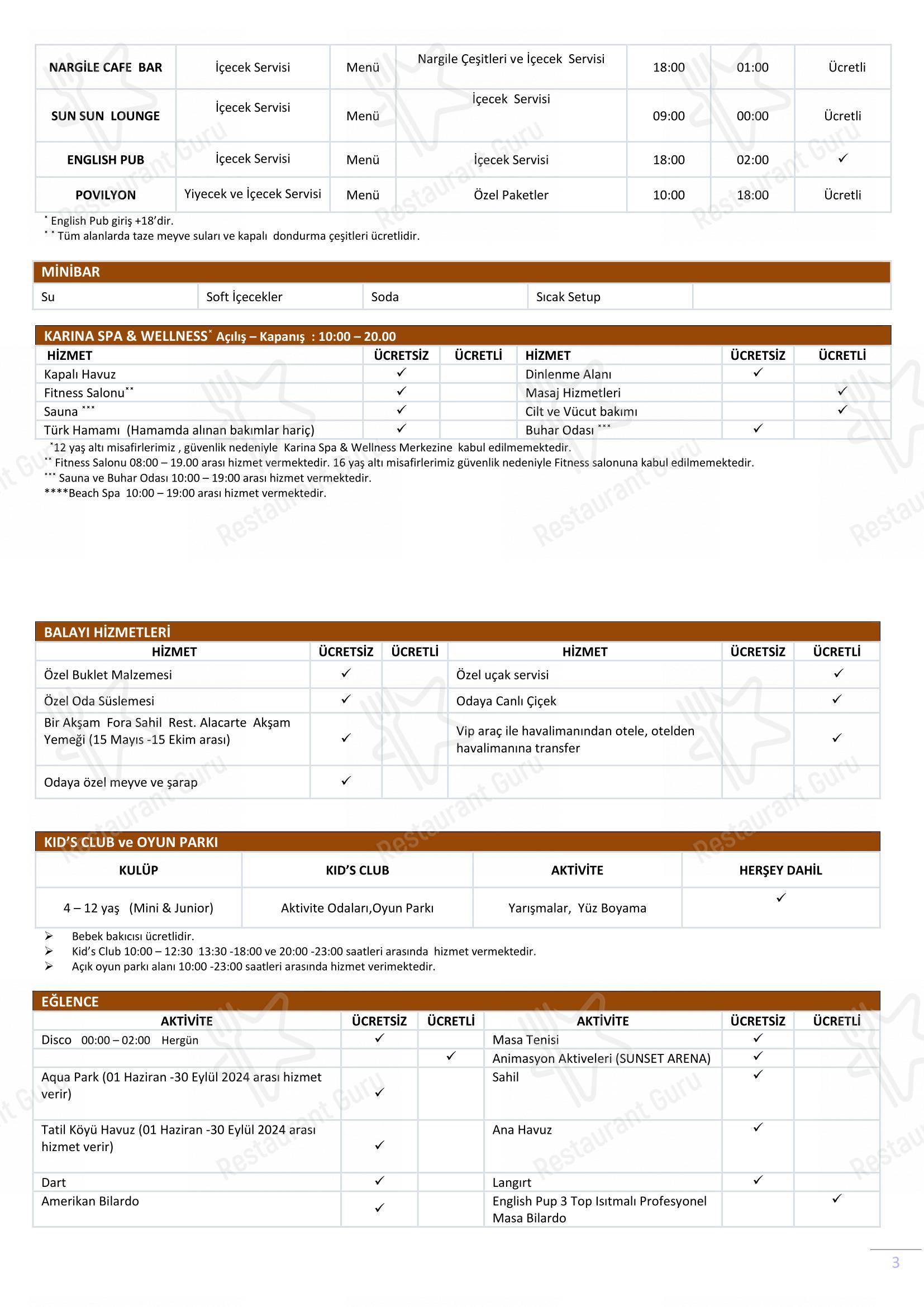 Carta de Noah's Ark Hotel Flora Restaurant, Chipre