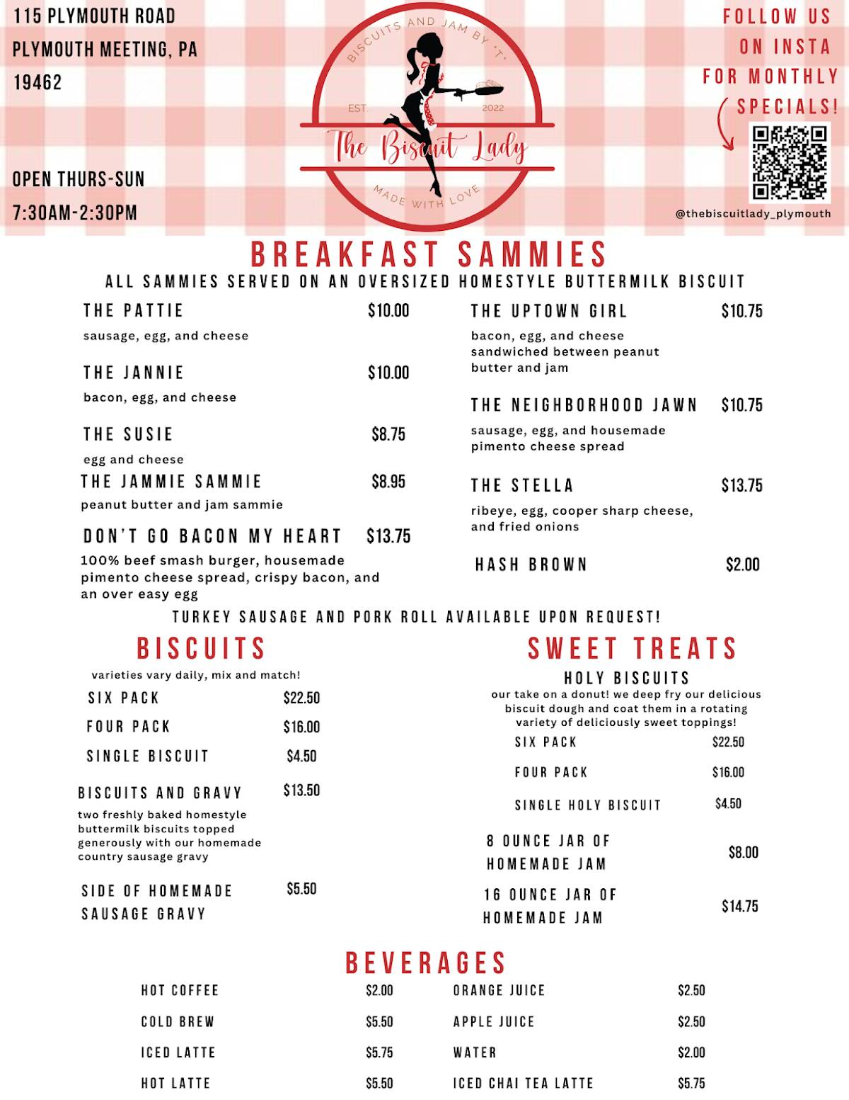 Menu at The Biscuit Lady, Plymouth Meeting