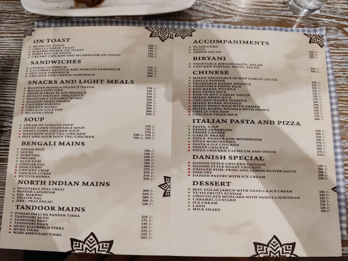 Menu at The Denmark Tavern, Kolkata