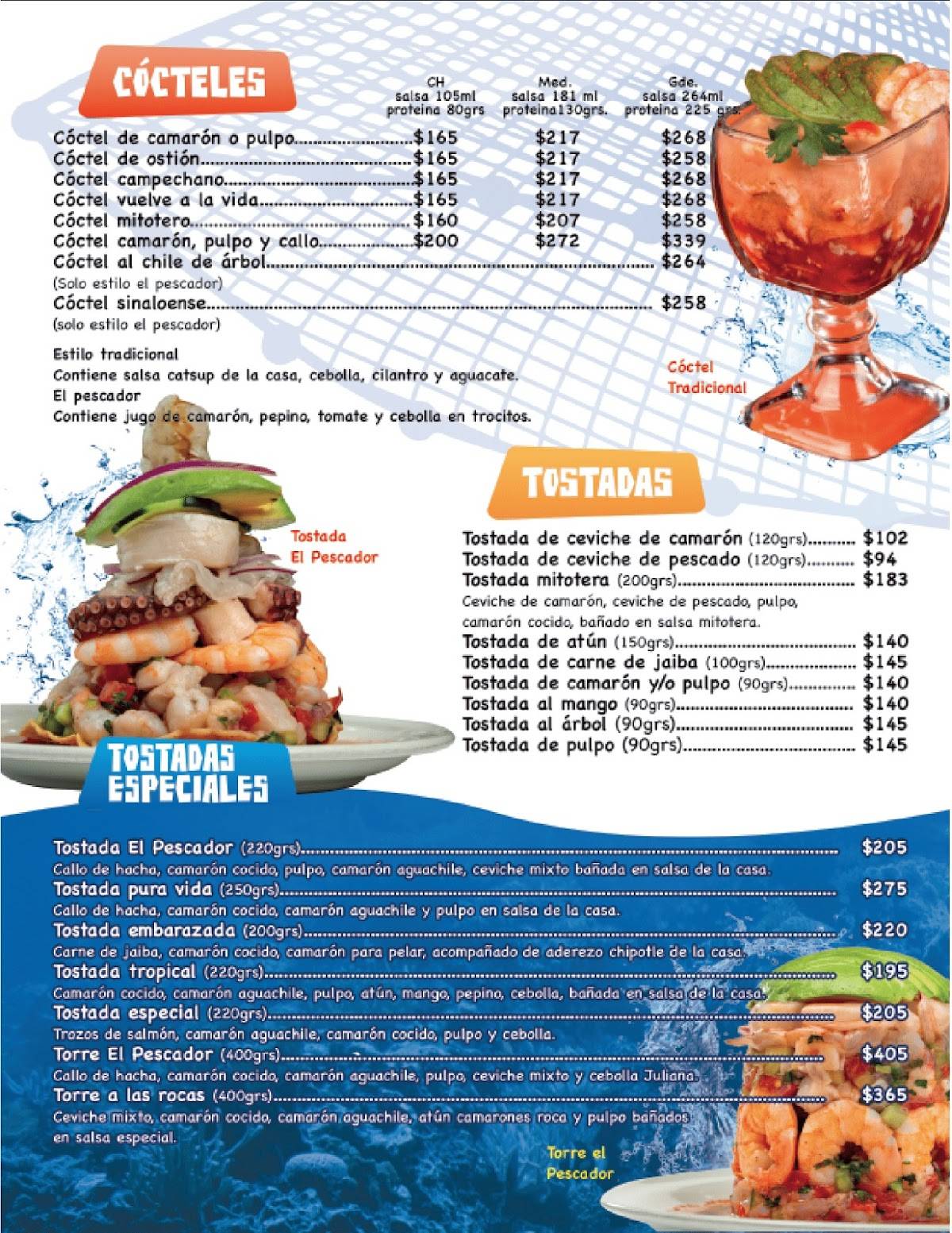 Carta del restaurante El Pescador Sinaloense,Gustavo baz, Tlalnepantla