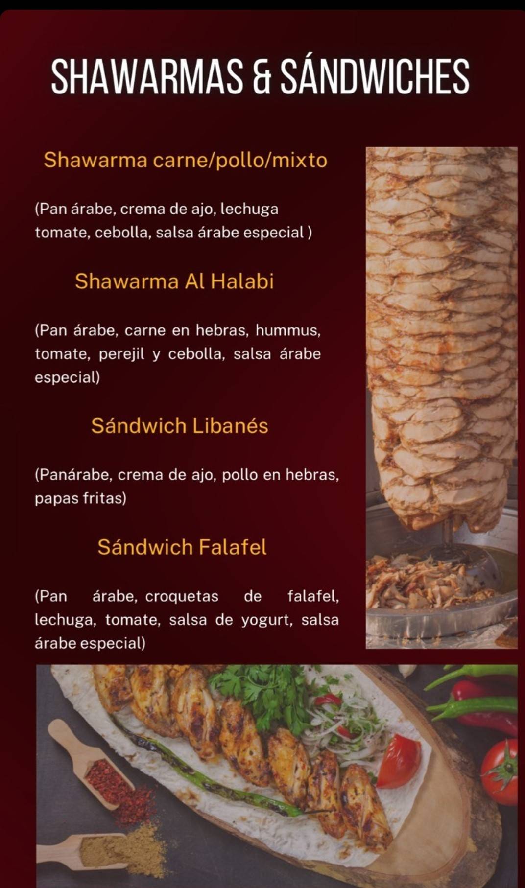 Menu at Al Halabi restaurant, Villa Ballester