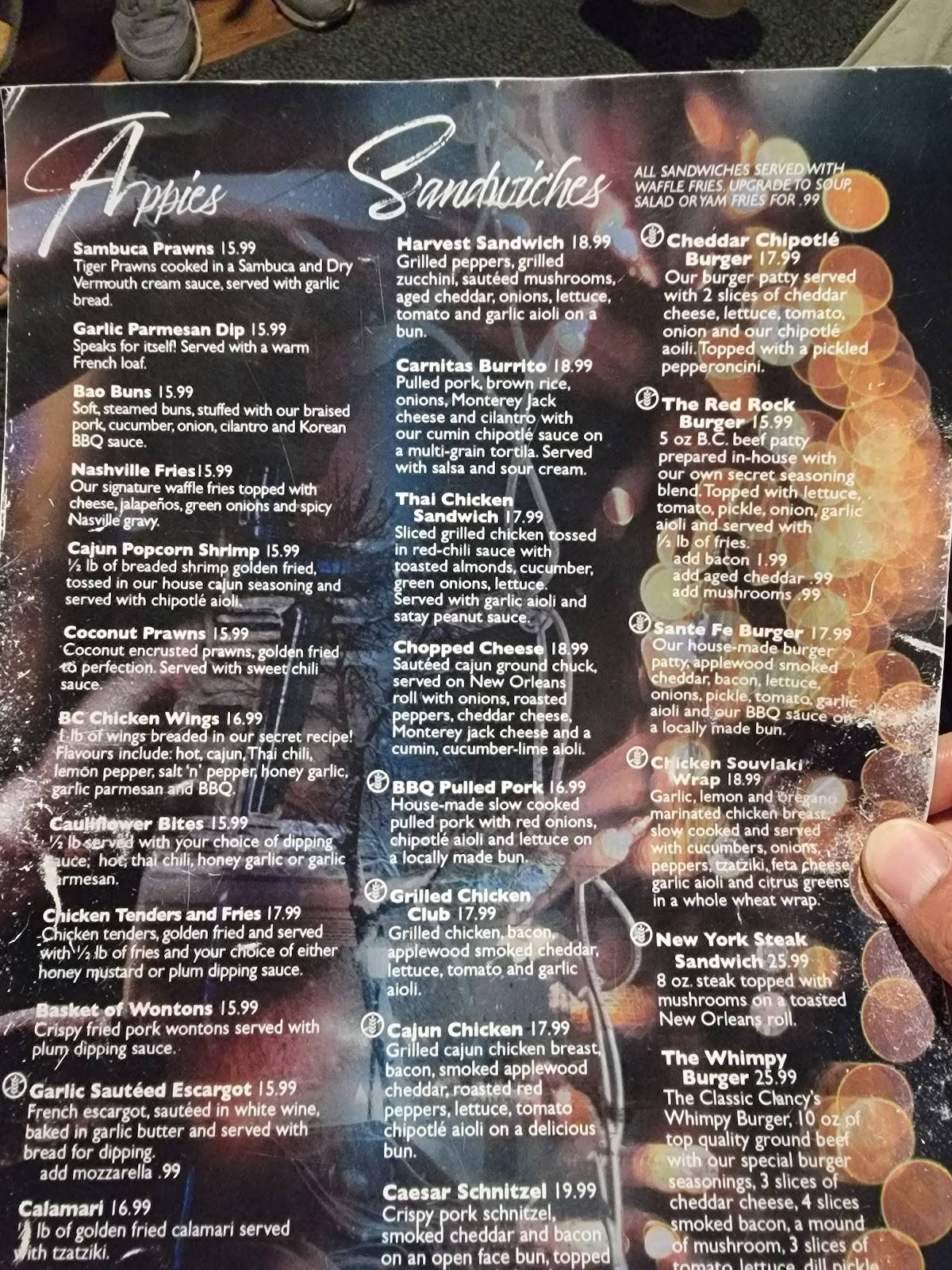 Menu at Red Rock Grill restaurant, 100 Mile House, Reservations Accepted