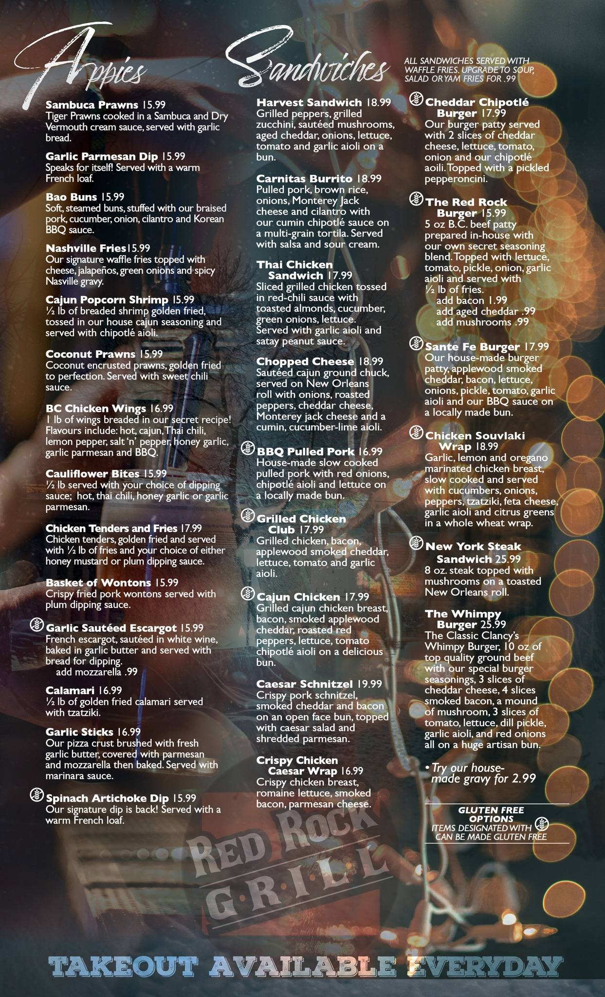 Menu at Red Rock Grill restaurant, 100 Mile House, Reservations Accepted